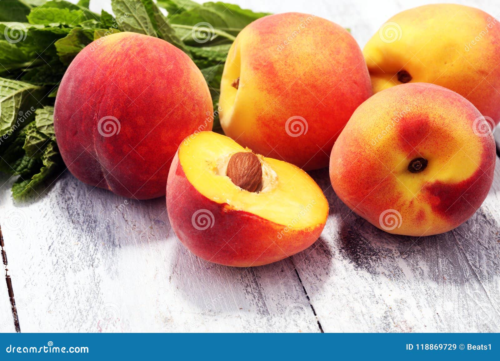 A Group of Ripe Peaches on Table Stock Image - Image of sweet, healthy ...