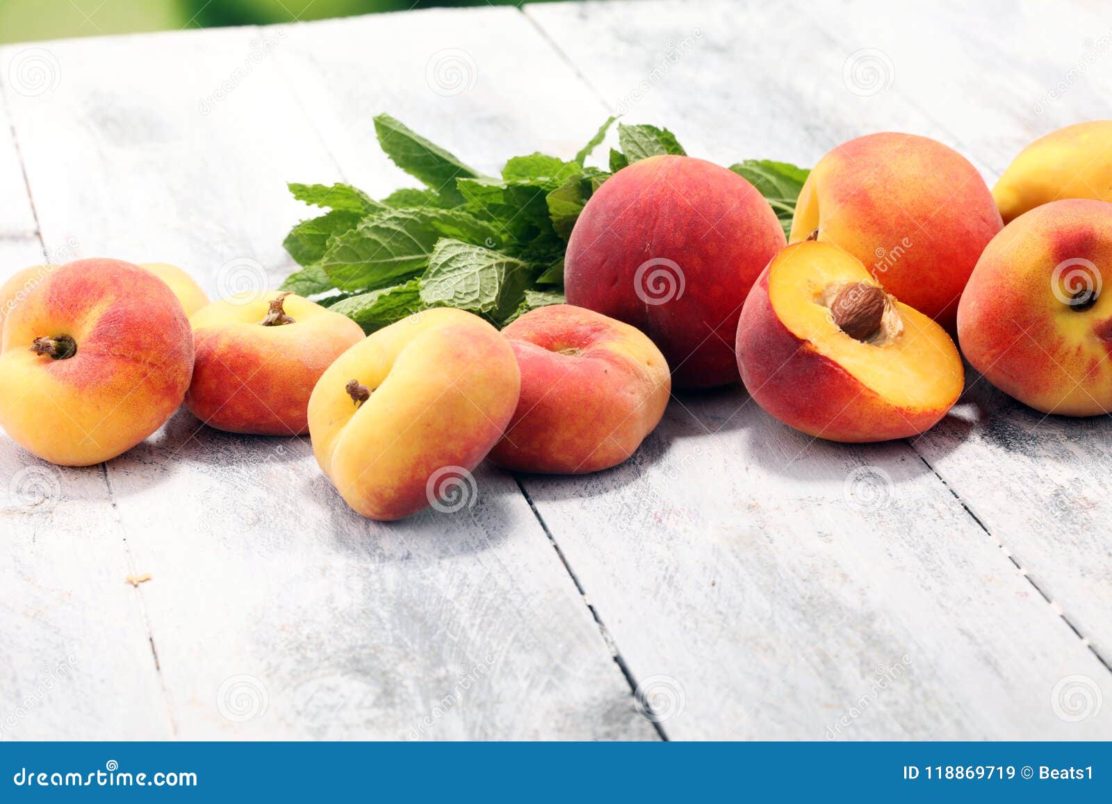 A Group of Ripe Peaches on Table Stock Image - Image of nature ...