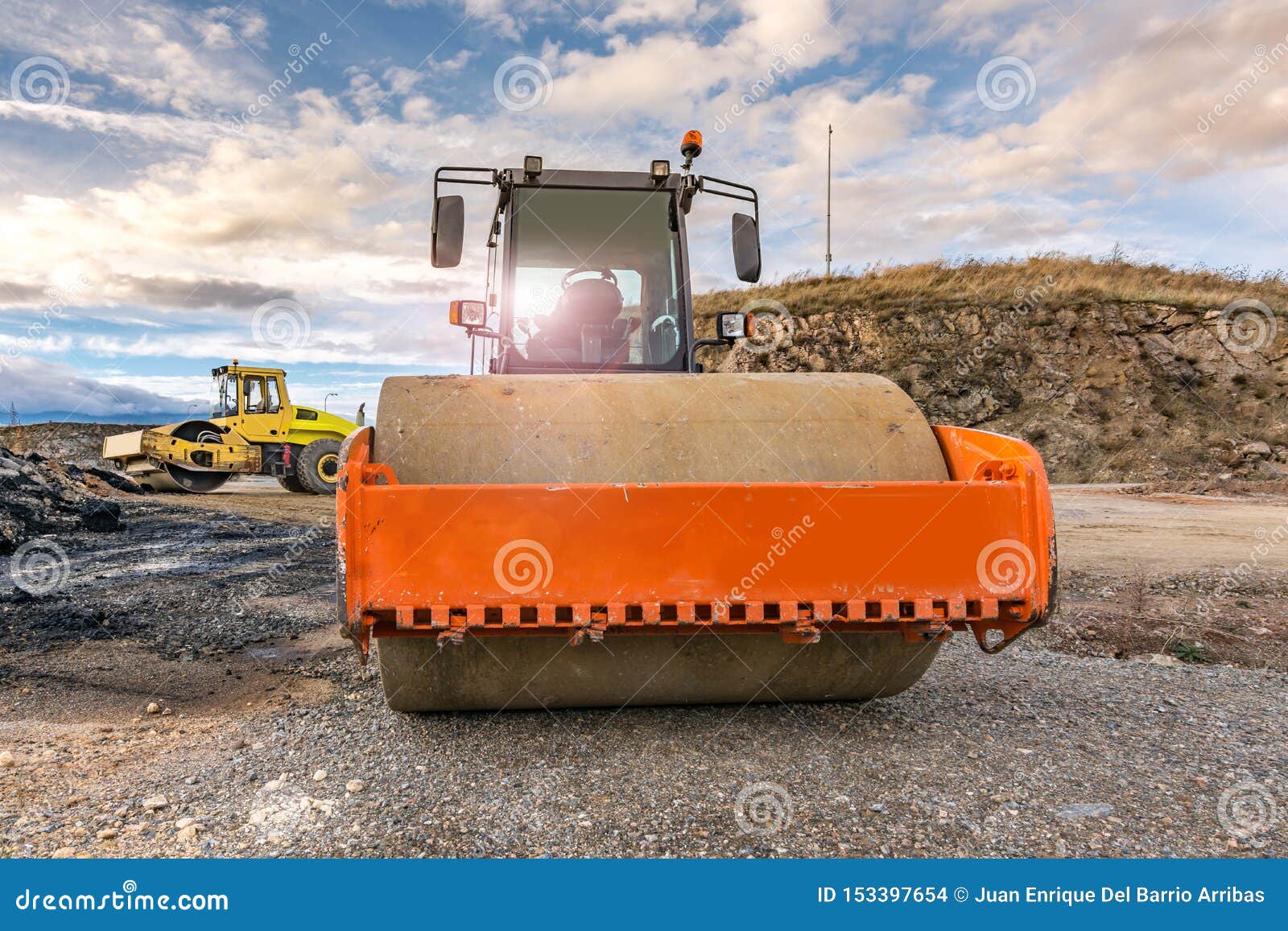 Group of Road Rollers in the Construction of a Road Stock Photo - Image ...
