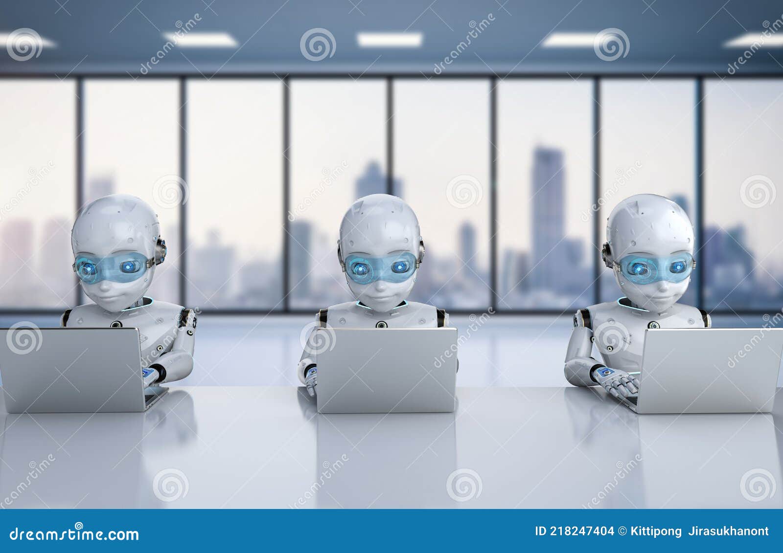 Group of Robot Office Workers Stock Illustration - Illustration of ...