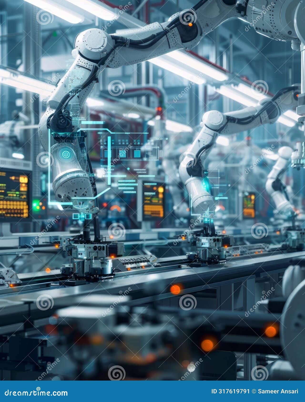 A Group of Robotic Arms Working on an Assembly Line Stock Illustration ...