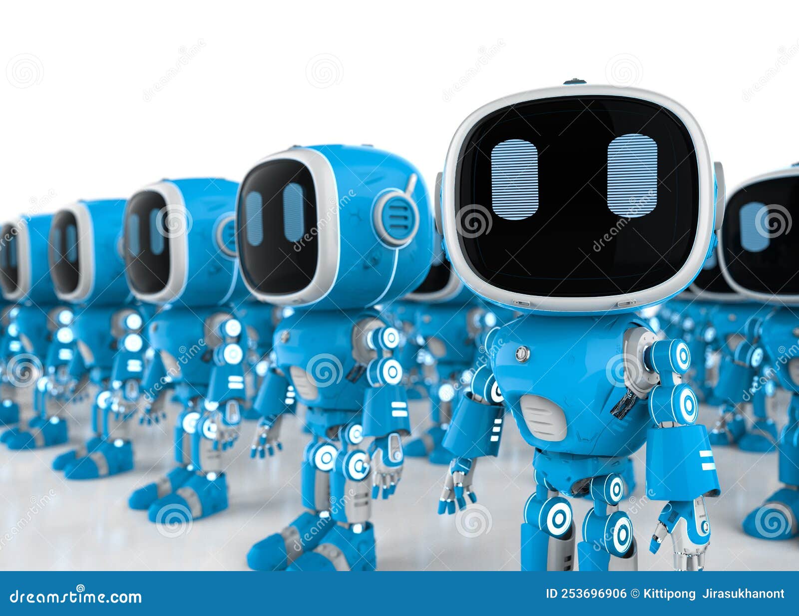 Group Of Robotic Assistants Or Artificial Intelligence Robots Royalty ...