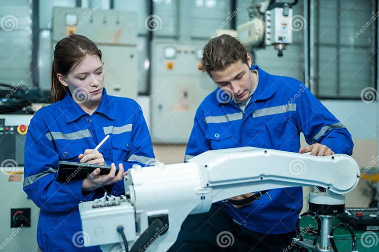 Group of Robotics Engineers Working with Programming and Manipulating ...