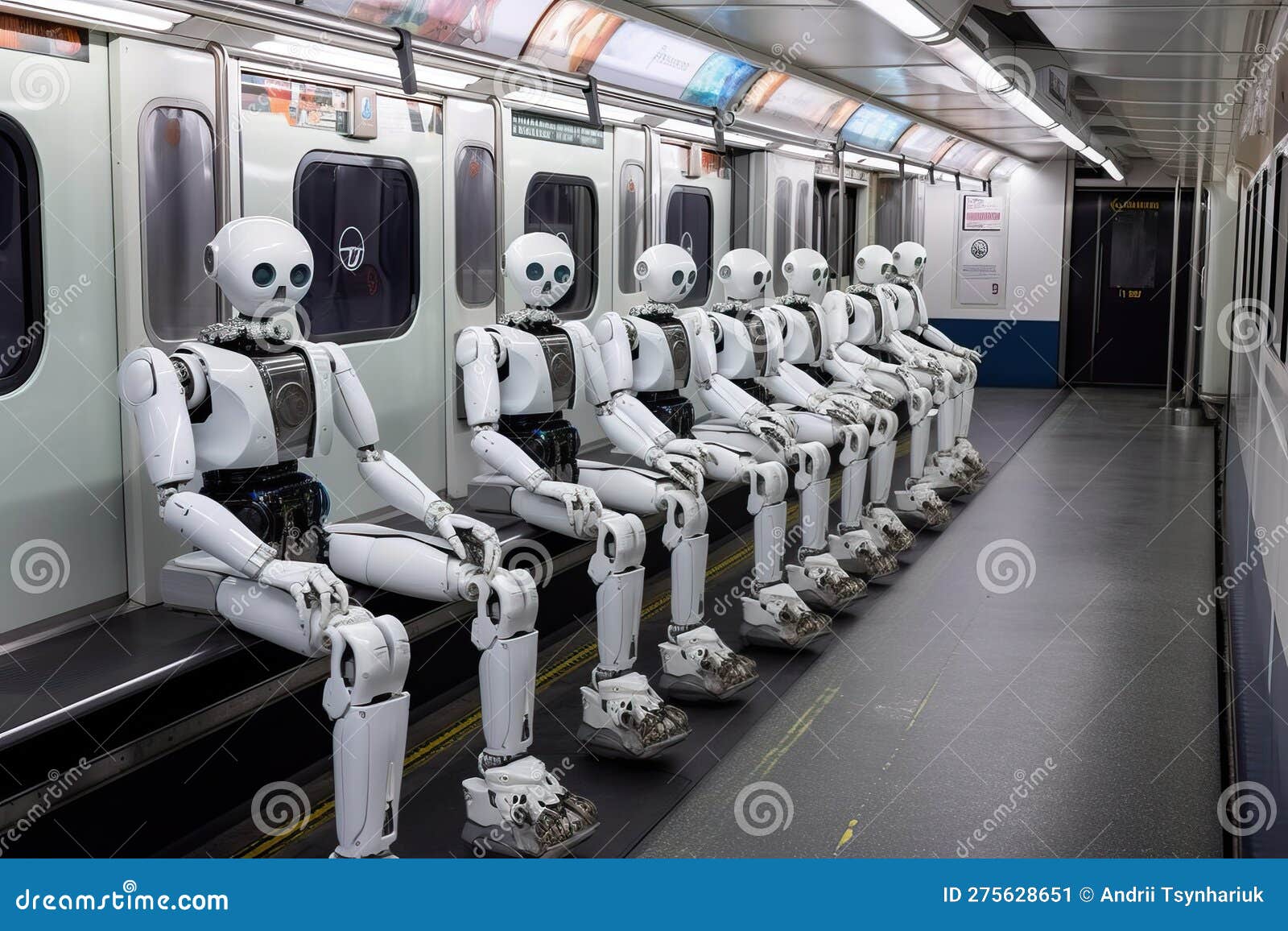 A Group of Robots with Artificial Intelligence are Traveling in a ...