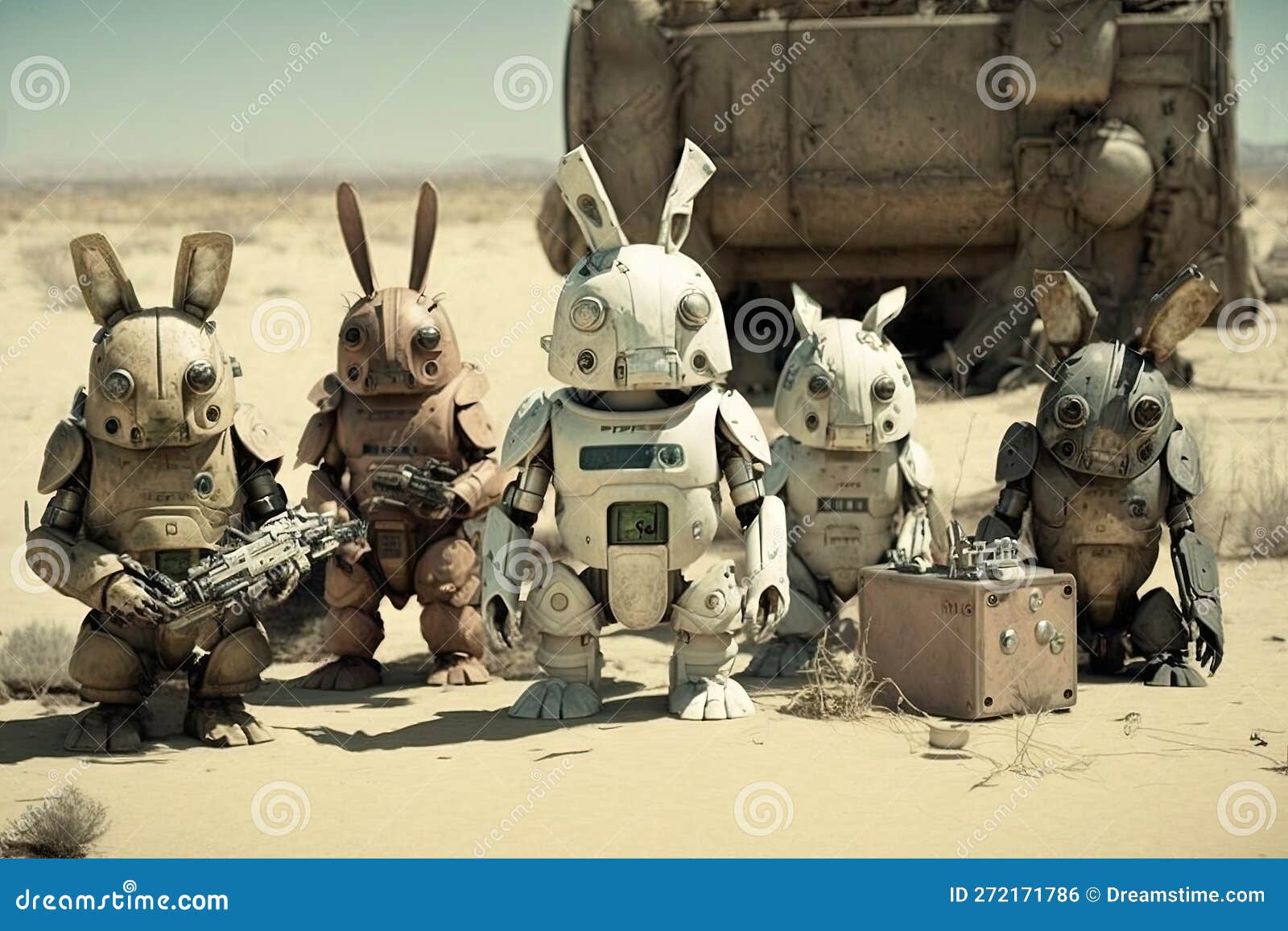 Group of Robots Dressed in Bunny Costumes Easter Illustration ...