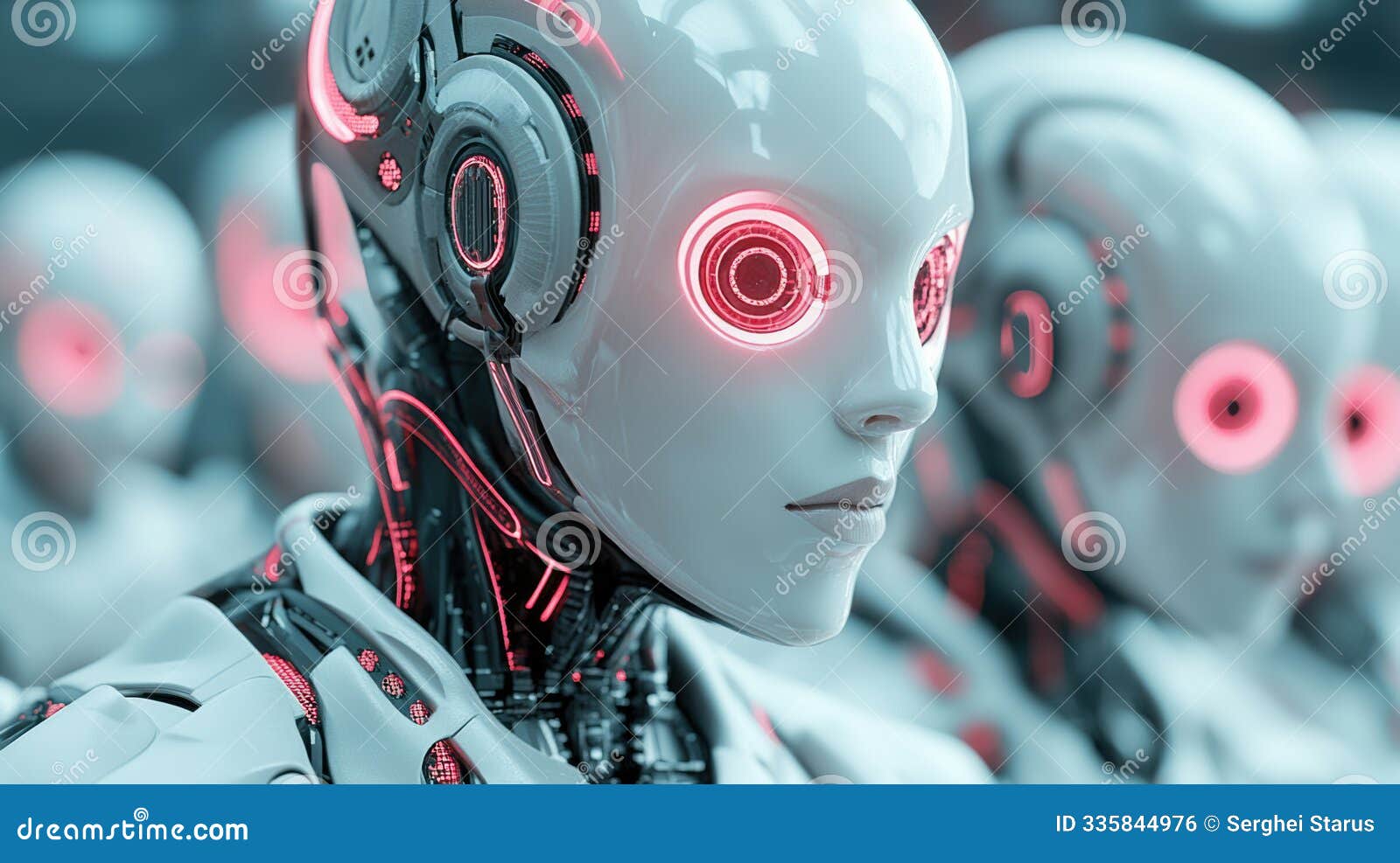 A Group of Robots with Glowing Eyes and Red Lights, AI Stock Photo ...
