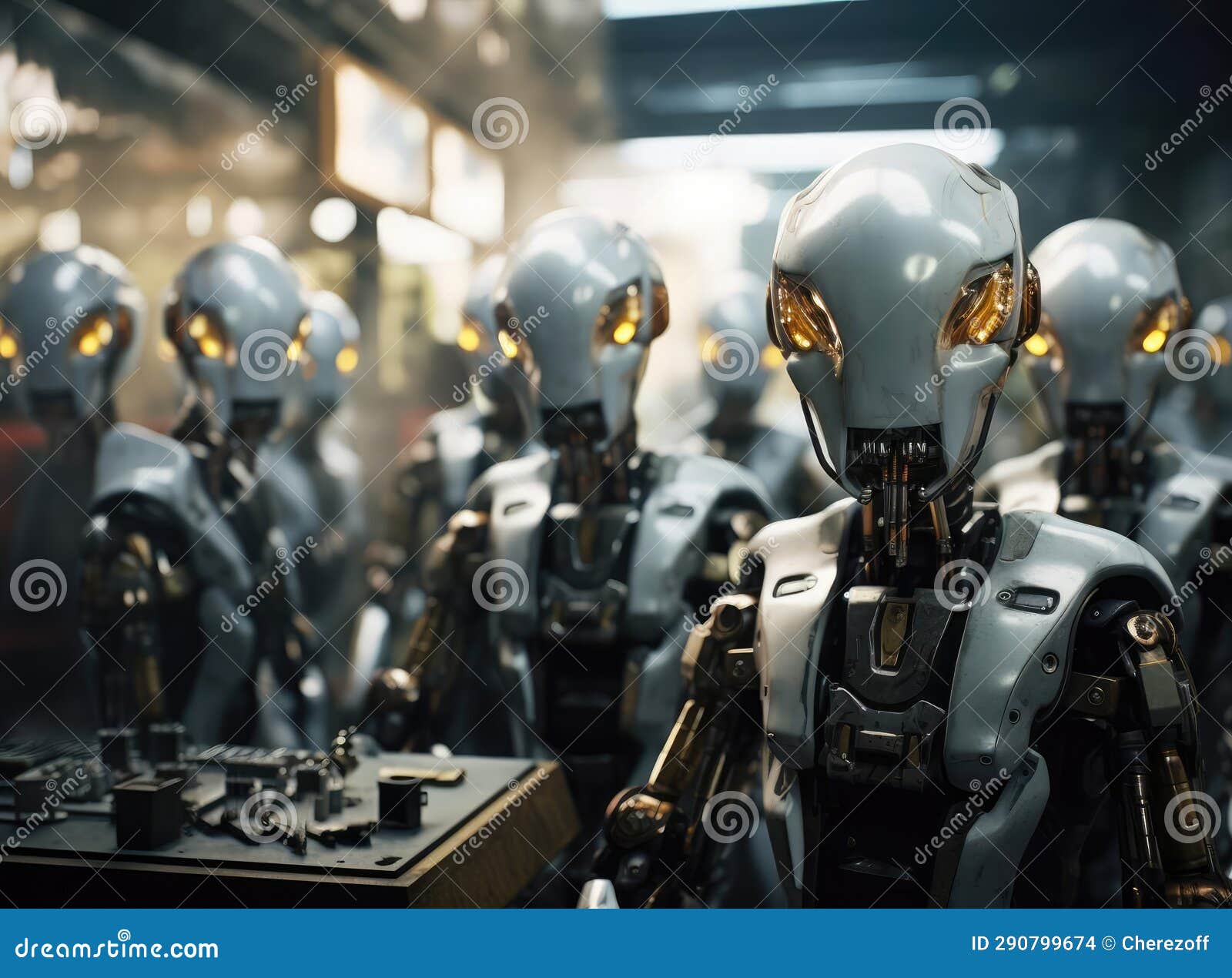 A group of robots stock photo. Image of manufacturing - 290799674