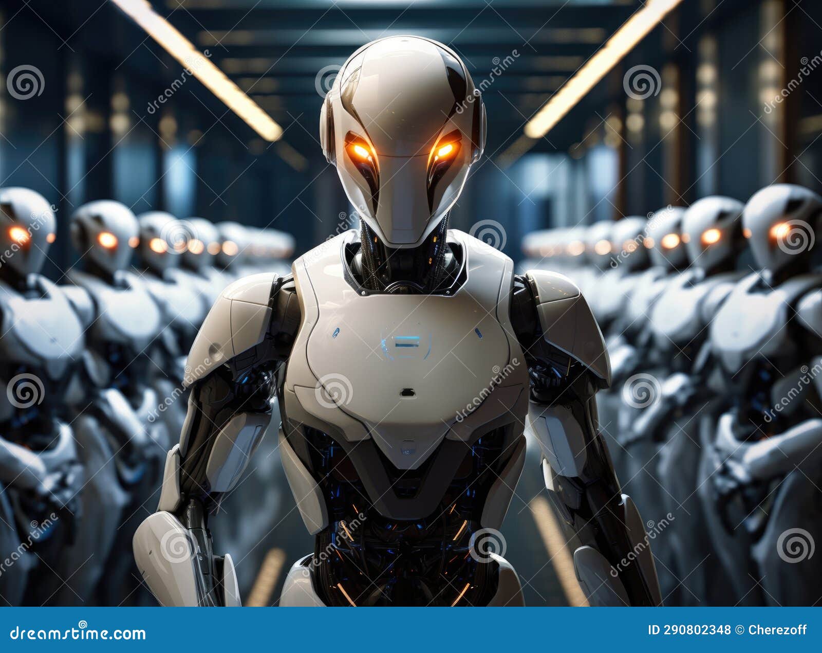 A group of robots stock photo. Image of humanoid, manufacturing - 290802348