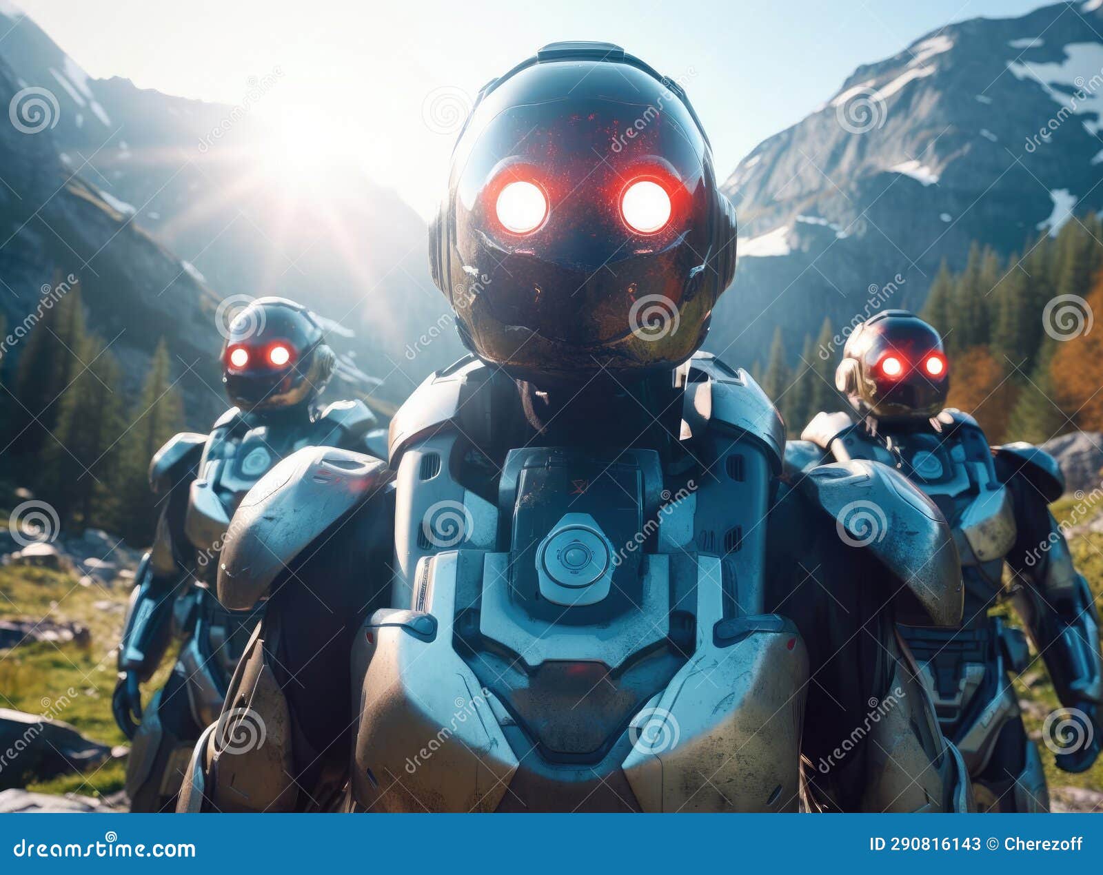 A group of robots stock image. Image of futuristic, team - 290816143