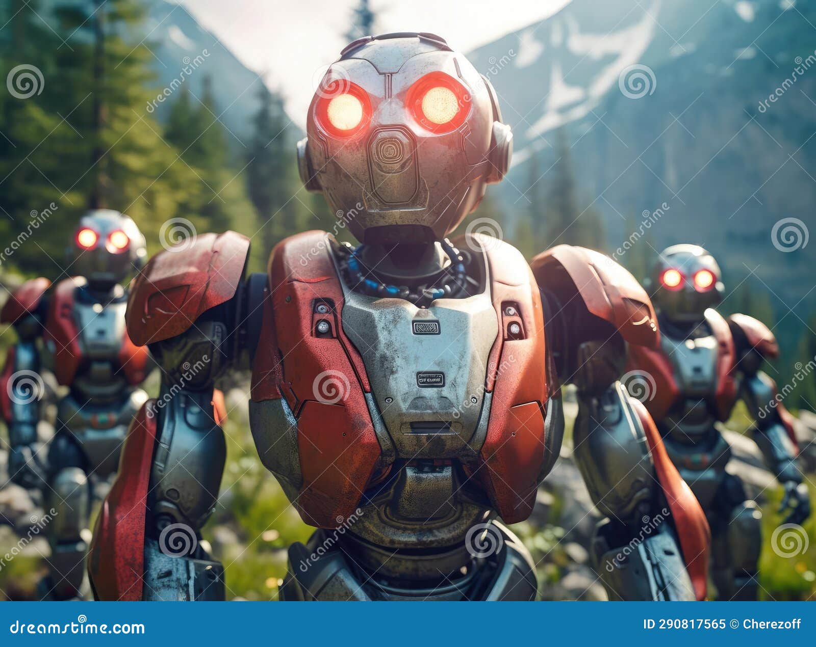 A group of robots stock image. Image of futuristic, industrial - 290817565