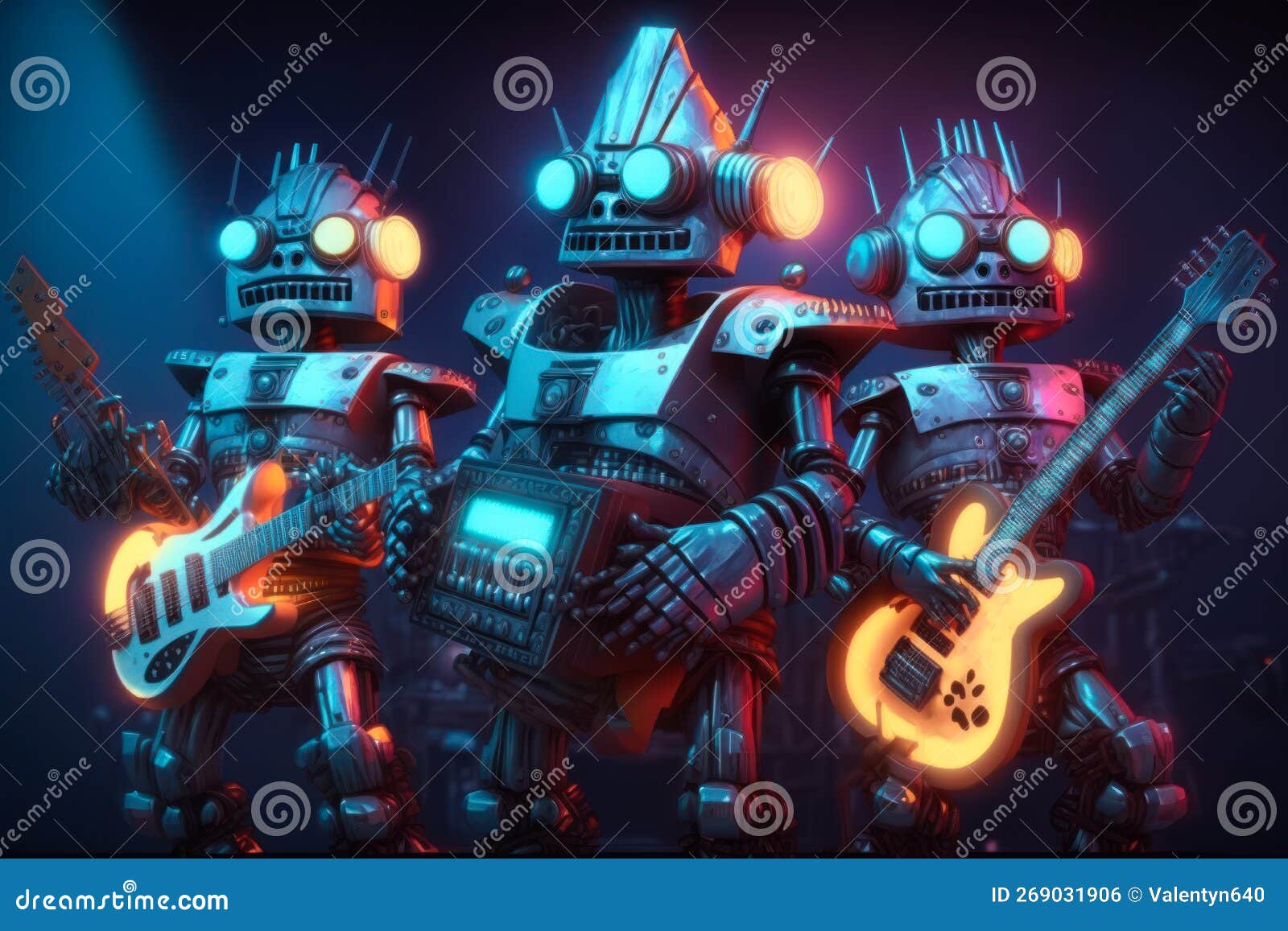 Group of Robots with Guitars in Their Hands. Generative AI Stock Photo ...