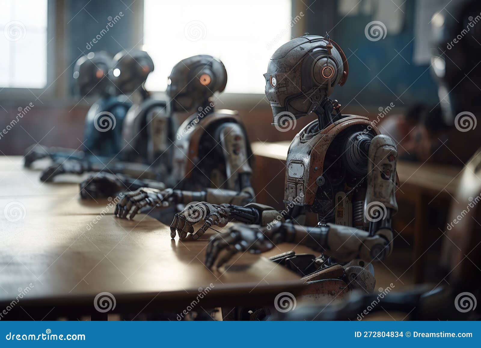 Group of Robots Learn in the Classroom Created by Generative AI Stock ...
