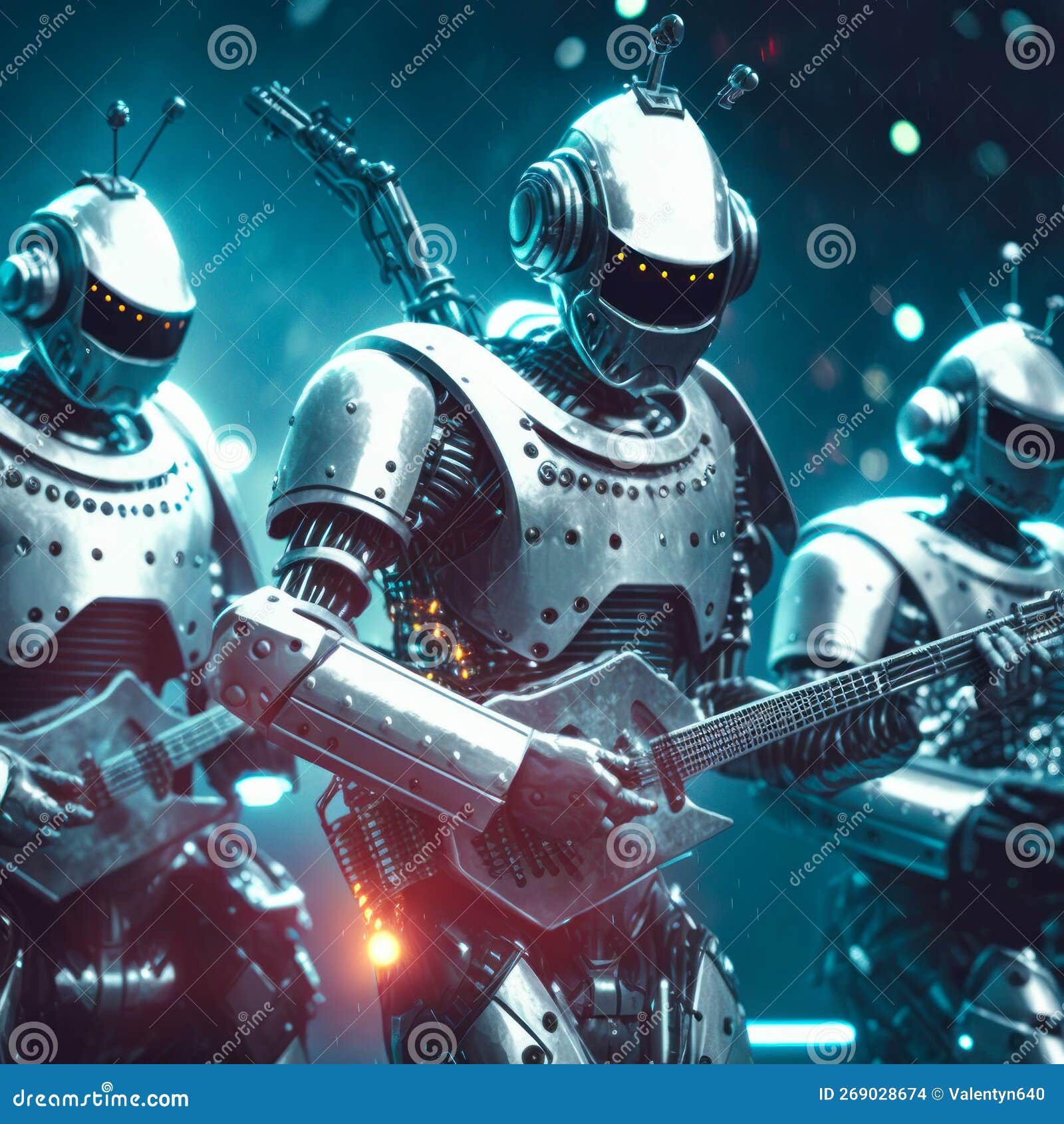 Group of Robots Playing Guitar Together. Generative AI Stock Photo ...