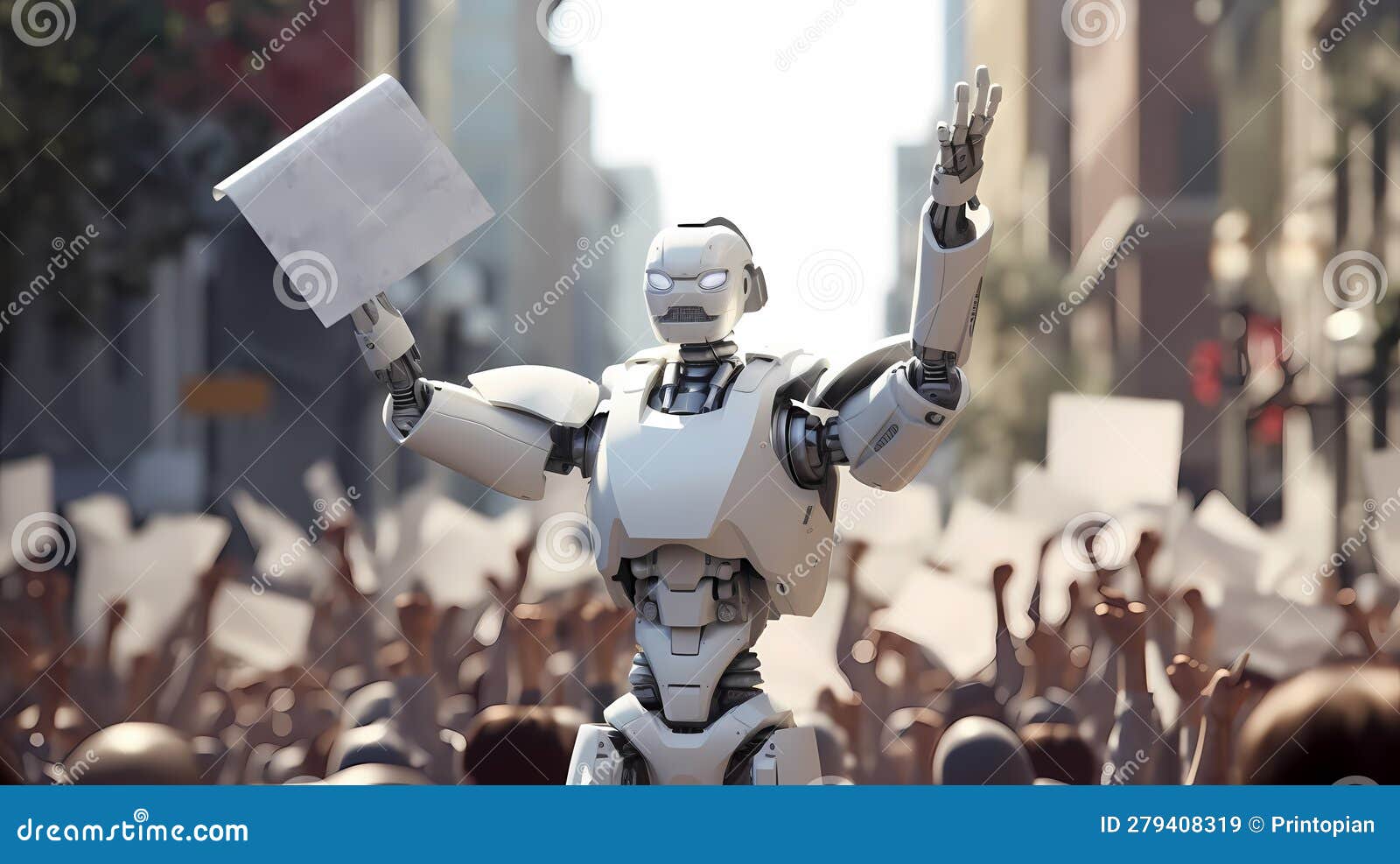 A Robot Protesting, Surrounded by a Crowd of People , Ai Revolution ...