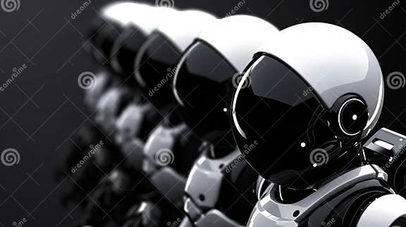 A group of robots in a row stock image. Image of line - 327615585