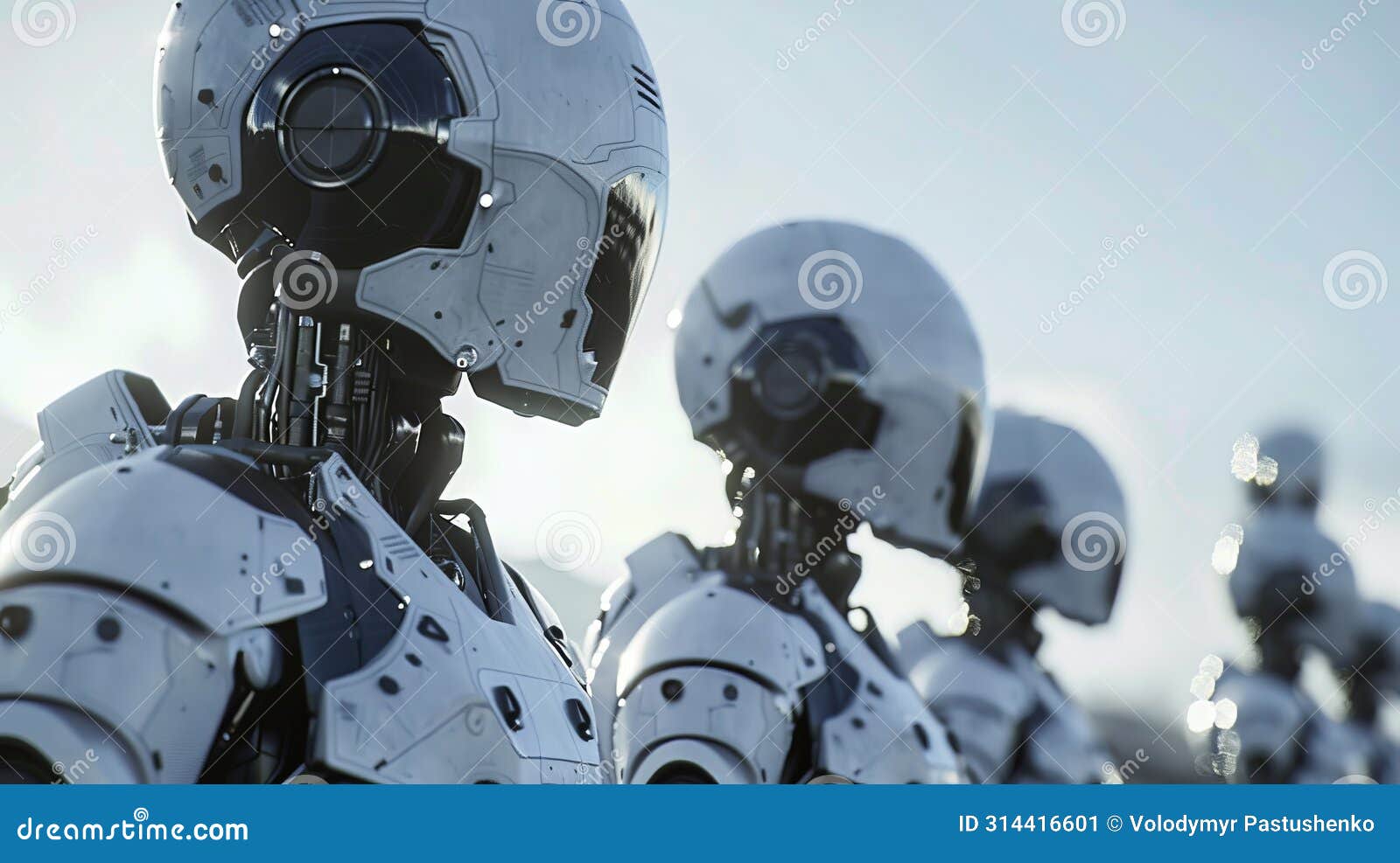 A Group of Robots Standing in Line Stock Image - Image of protective ...