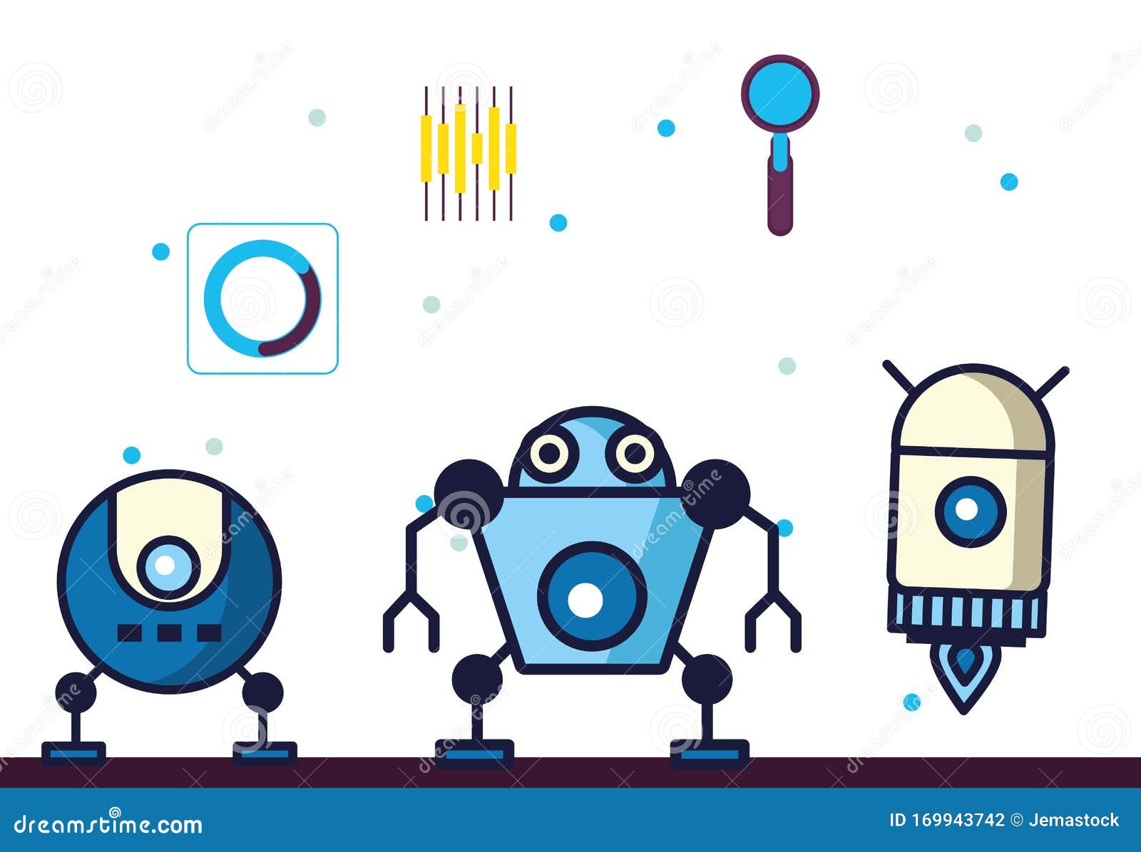 Group of Robots Technology Icons Stock Vector - Illustration of ...