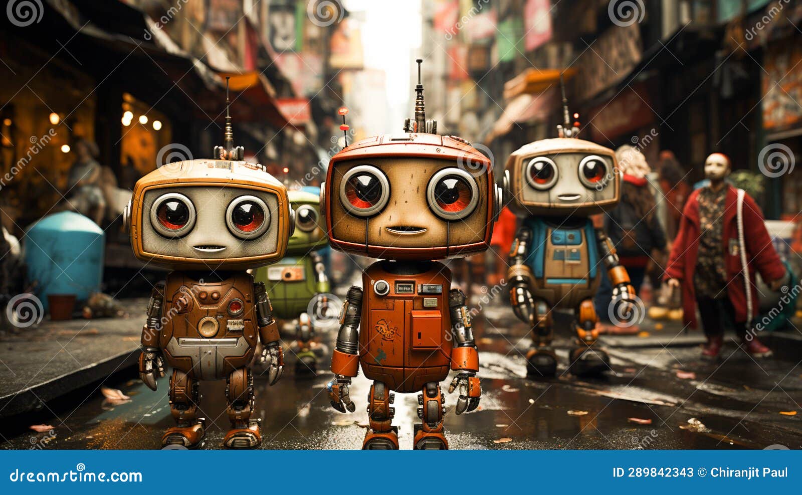 A Group of Robots Walking in a City Stock Image - Image of machine ...