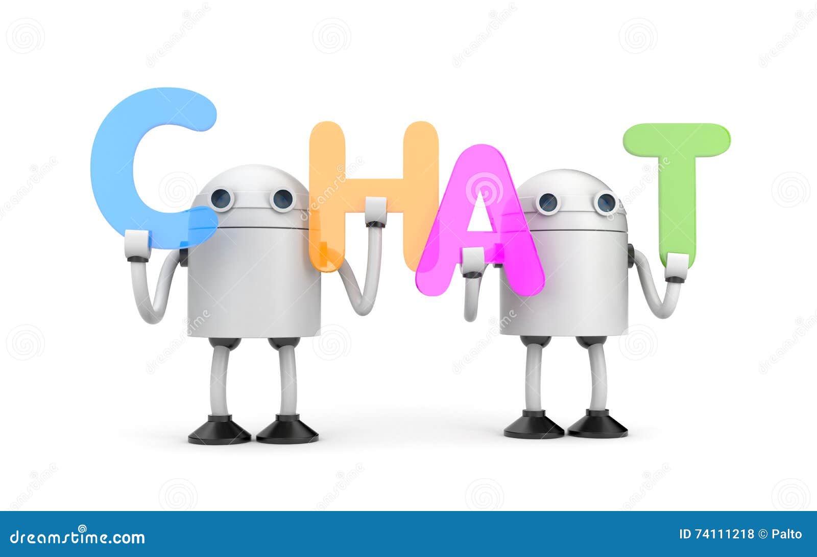 Group of Robots with Word CHAT Stock Illustration - Illustration of ...