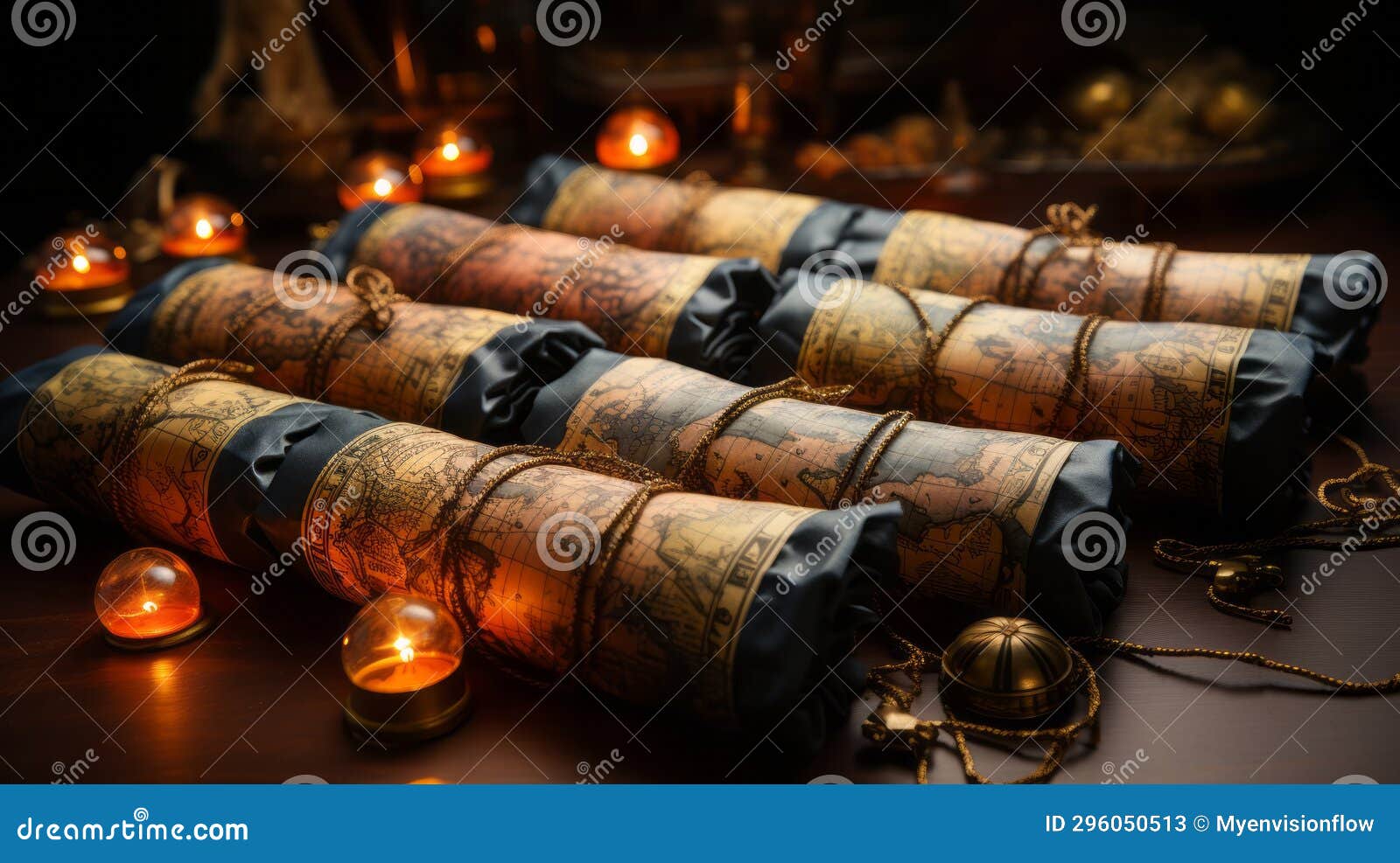 A group of rolled up maps stock illustration. Illustration of mystical ...