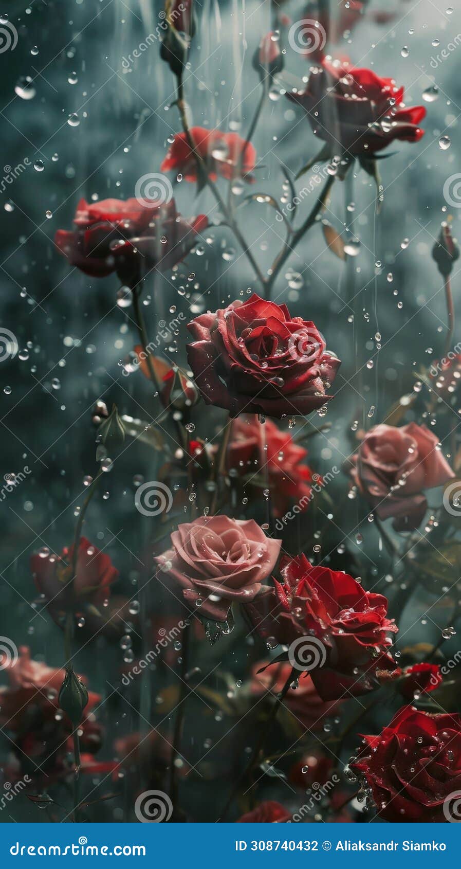A Group of Roses with Water Drops Stock Illustration - Illustration of ...