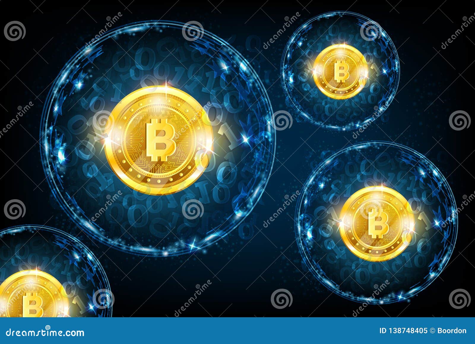 Group of Round Spheres with Binary Code and Golden Bit Coin in the ...
