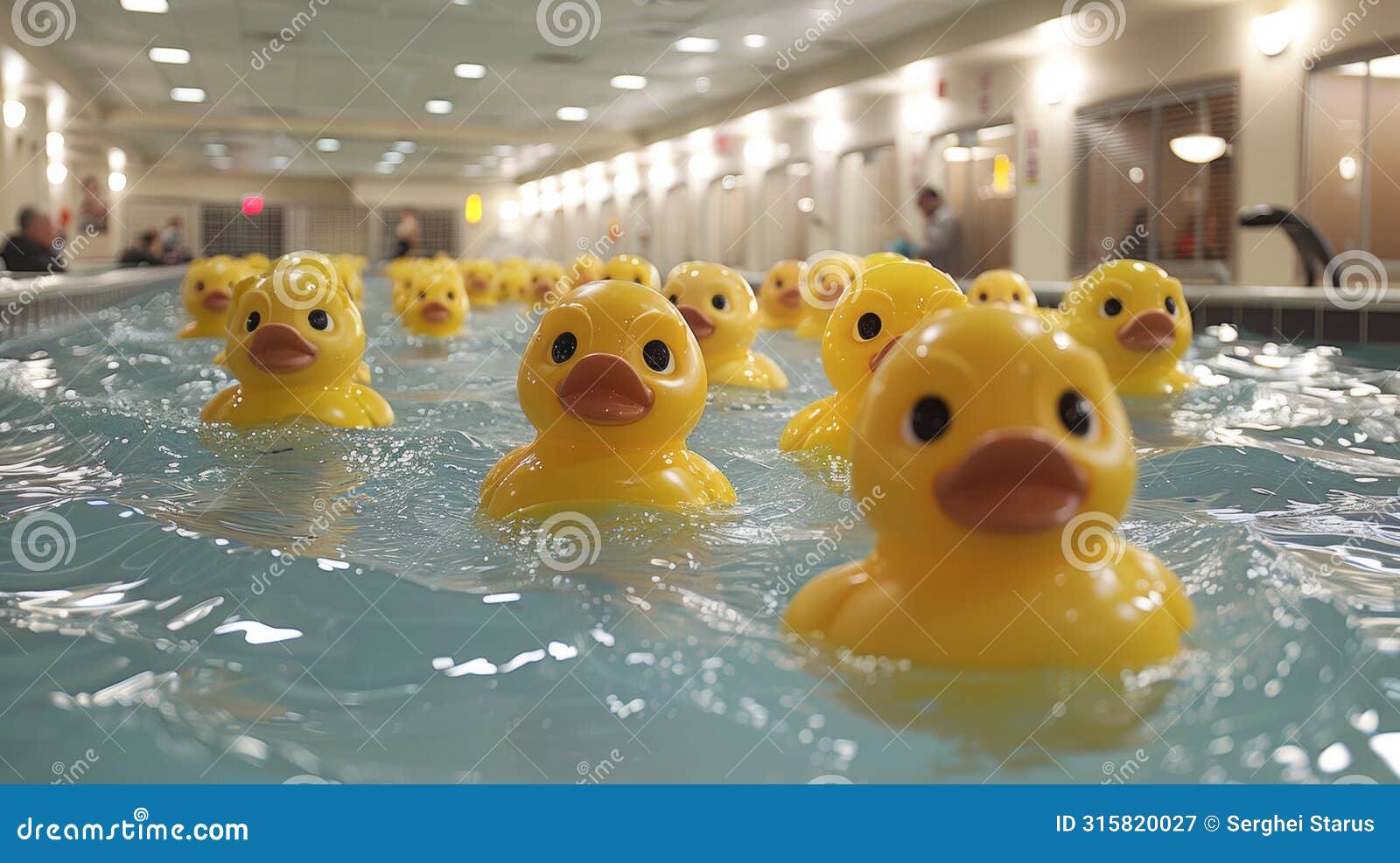 A Group of Rubber Ducks Floating in a Pool with Other Rubber Duckies ...