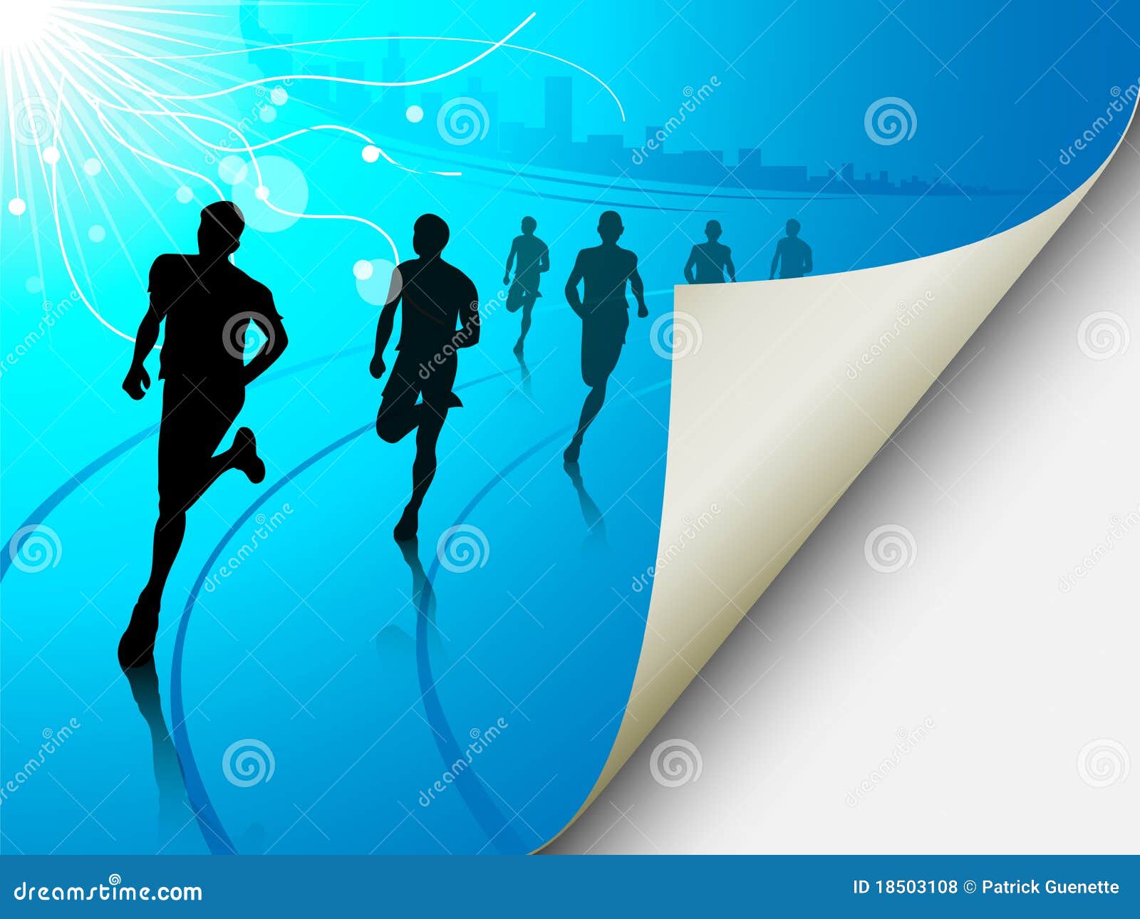 Group of Runners on a Blue Cityscape Background Stock Illustration ...