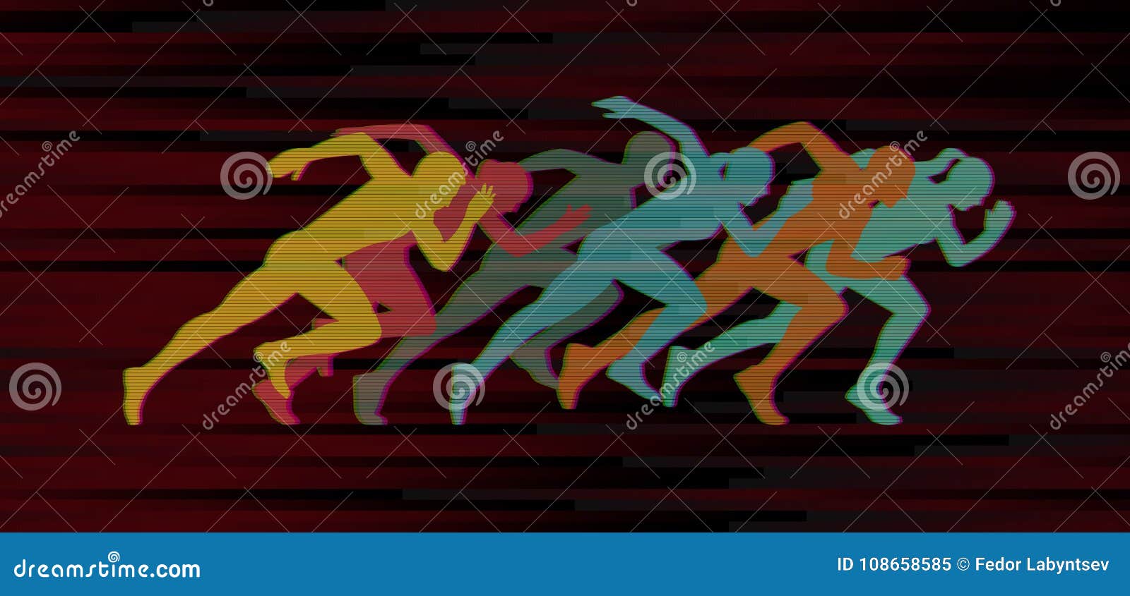 Group of Running People in the Style of Glitch Art. Stock Vector ...