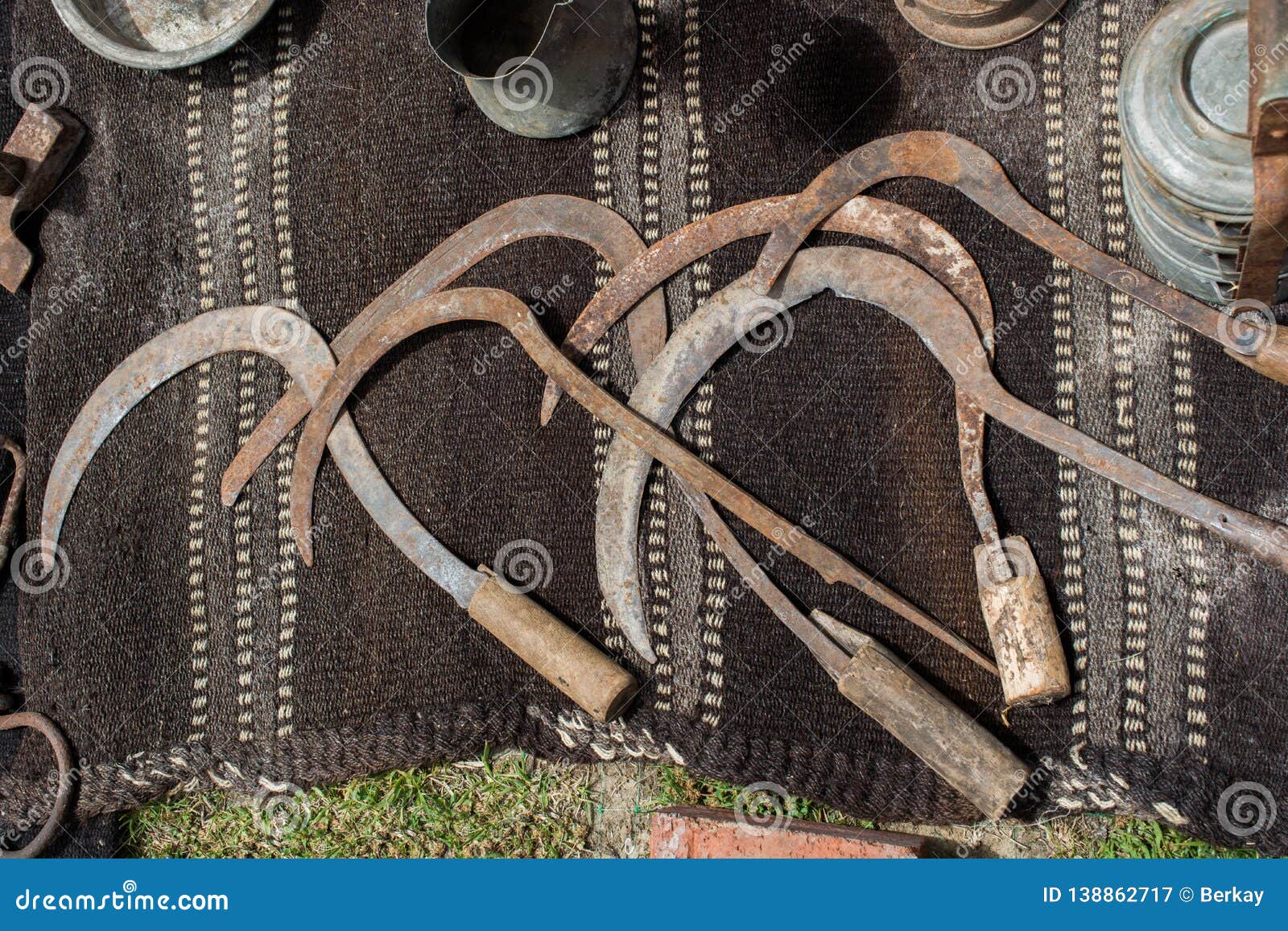 Group of Rusty Antique Sickles on Display Stock Image - Image of scythe ...