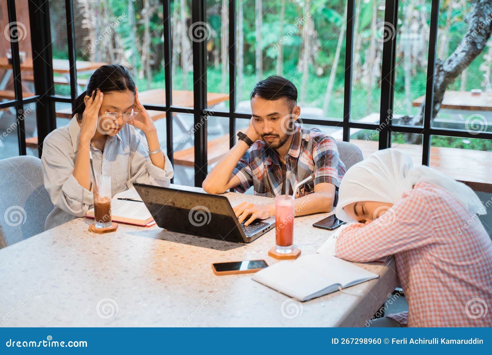 Group of Sad College Students Facing Difficulties while Working ...