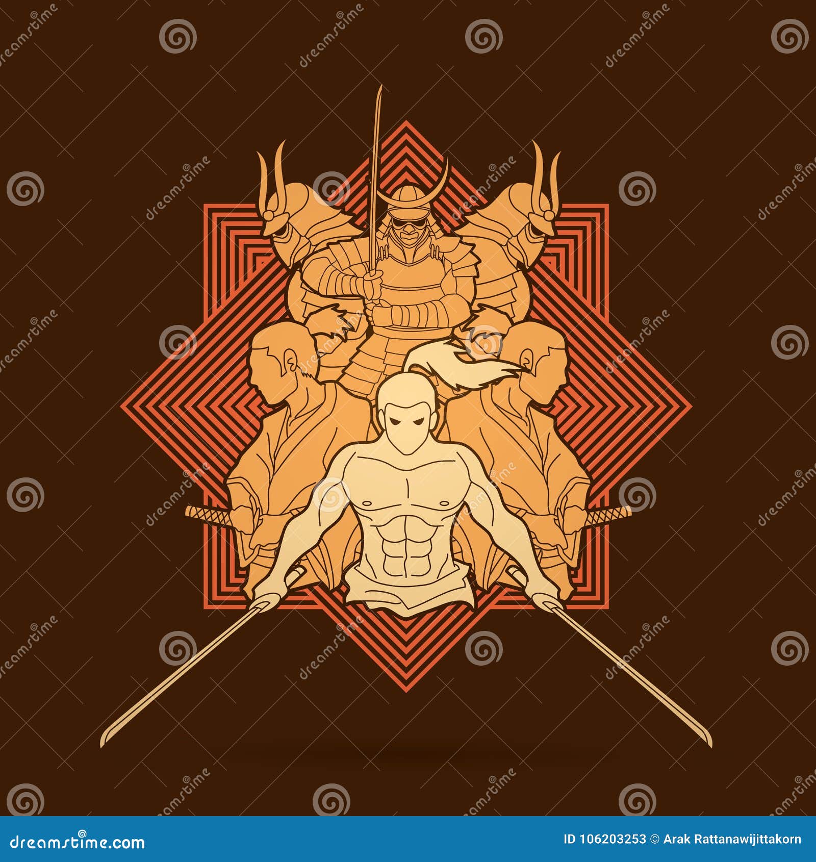 Group of Samurai, Ready To Fight Action Cartoon Graphic Vector Stock ...
