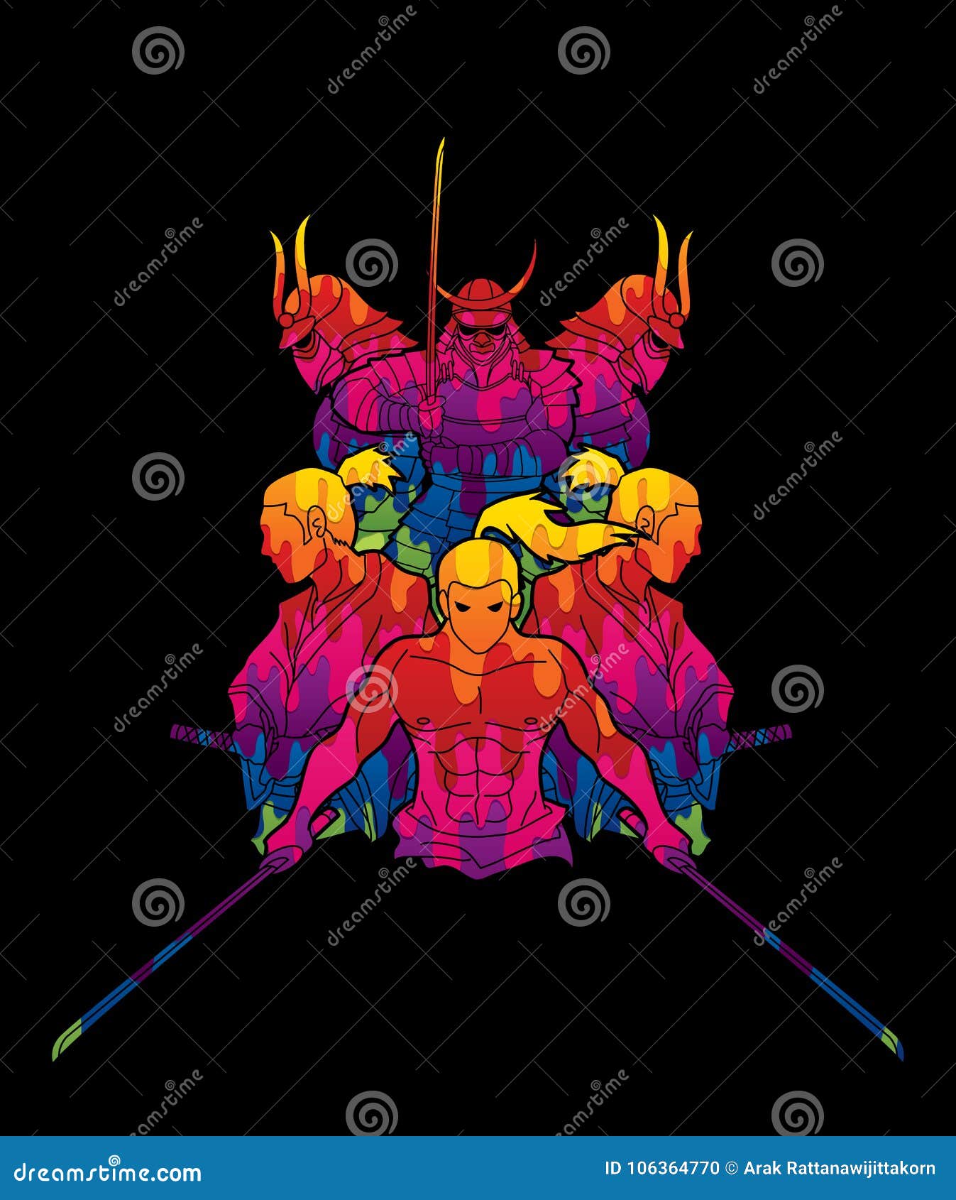 Group Of Samurai Warriors Or Ronin With Armor And Weapon Japanese ...