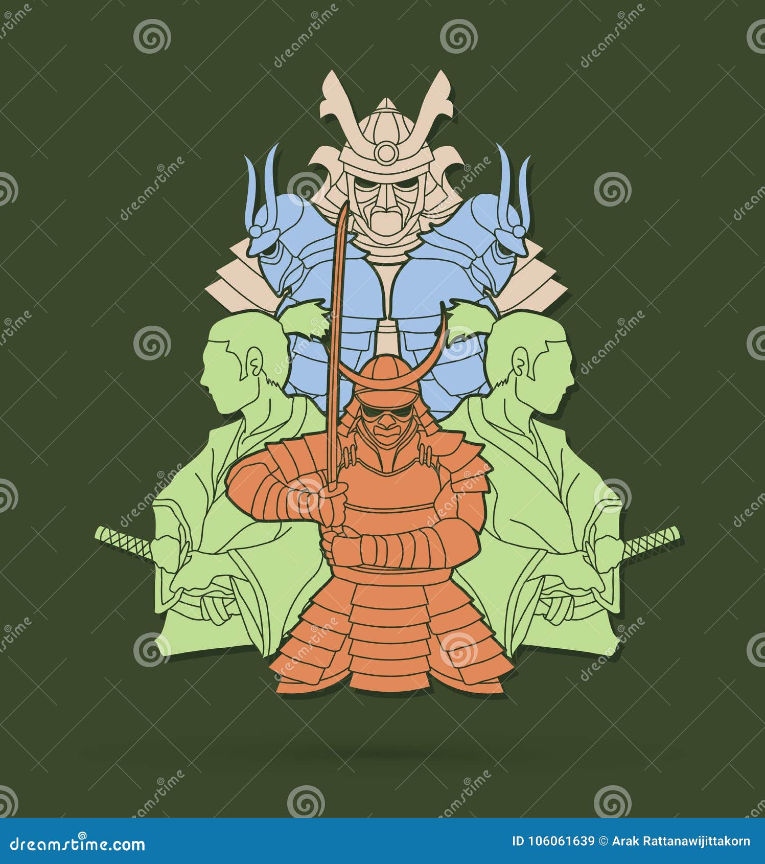 Group of Samurai, Ready To Fight Composition Graphic Vector. Stock ...