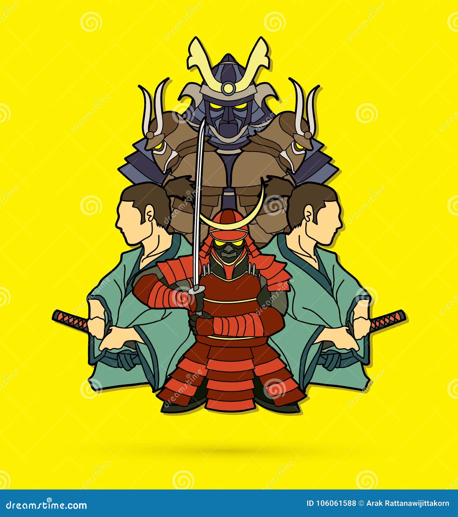 Group of Samurai, Ready To Fight Composition Graphic Vector. Stock ...