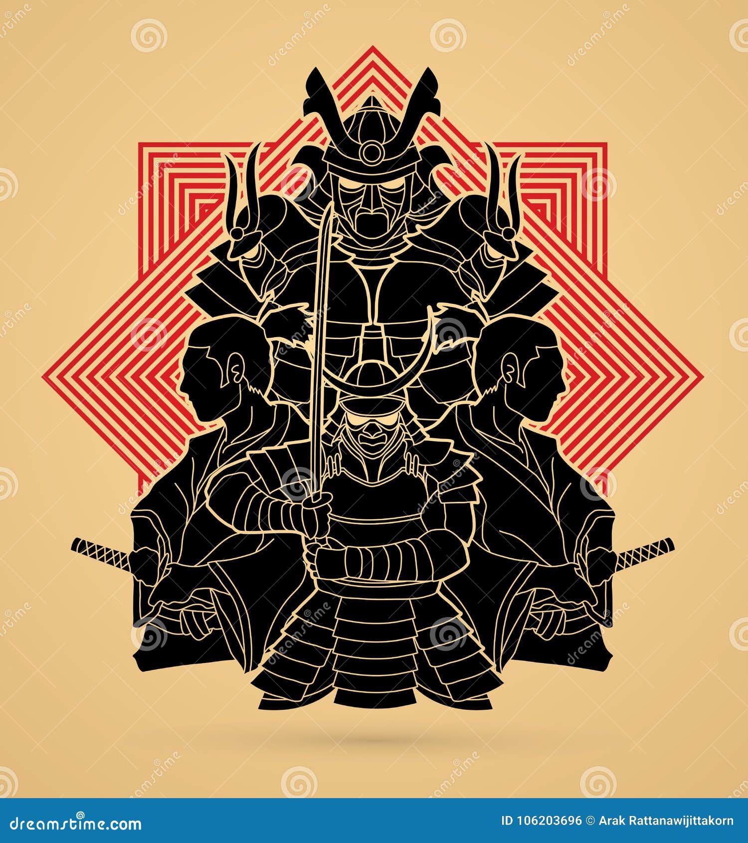 Group of Samurai, Ready To Fight Composition Graphic Vector Stock ...