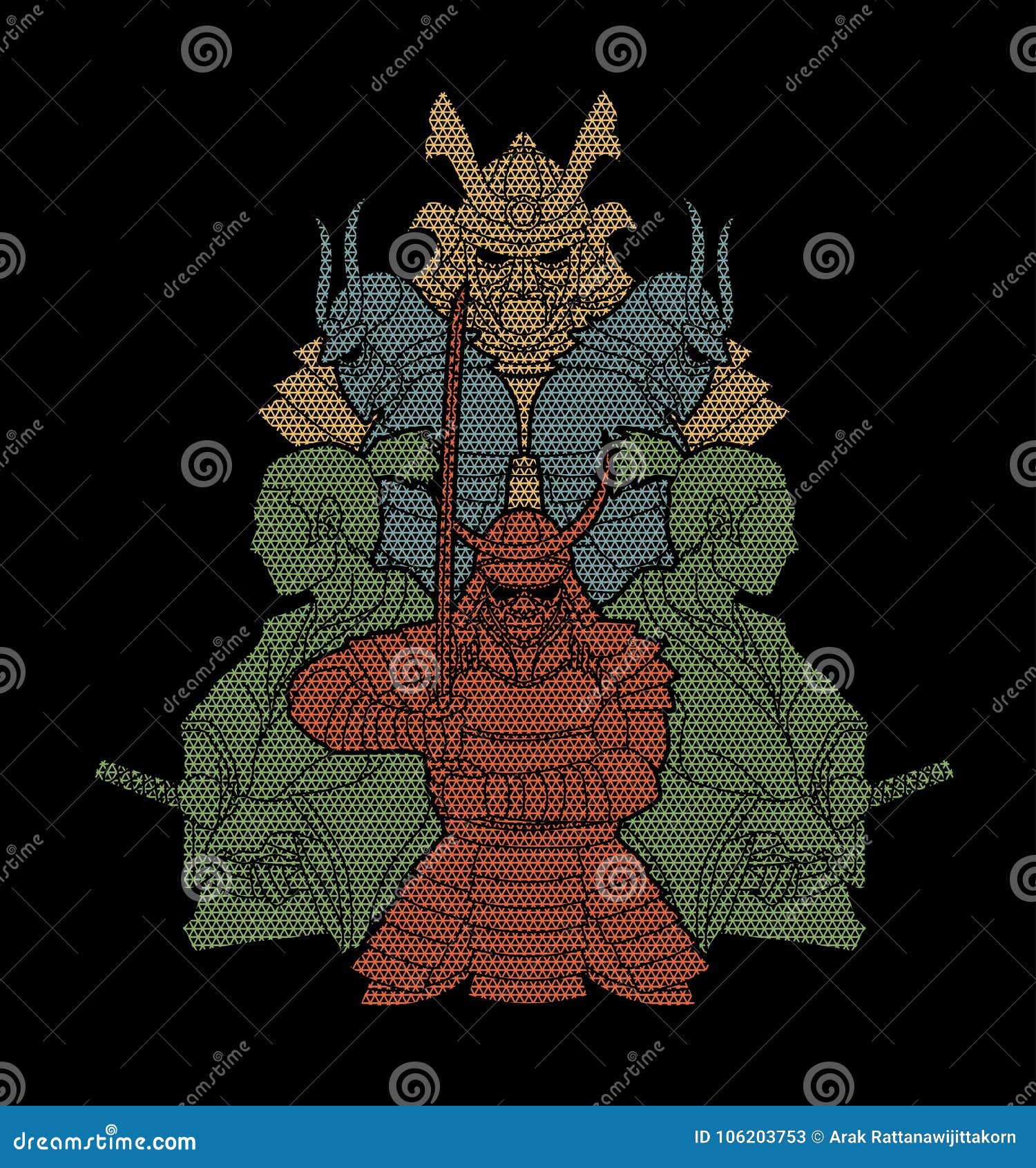 Group of Samurai, Ready To Fight Composition Graphic Vector Stock ...