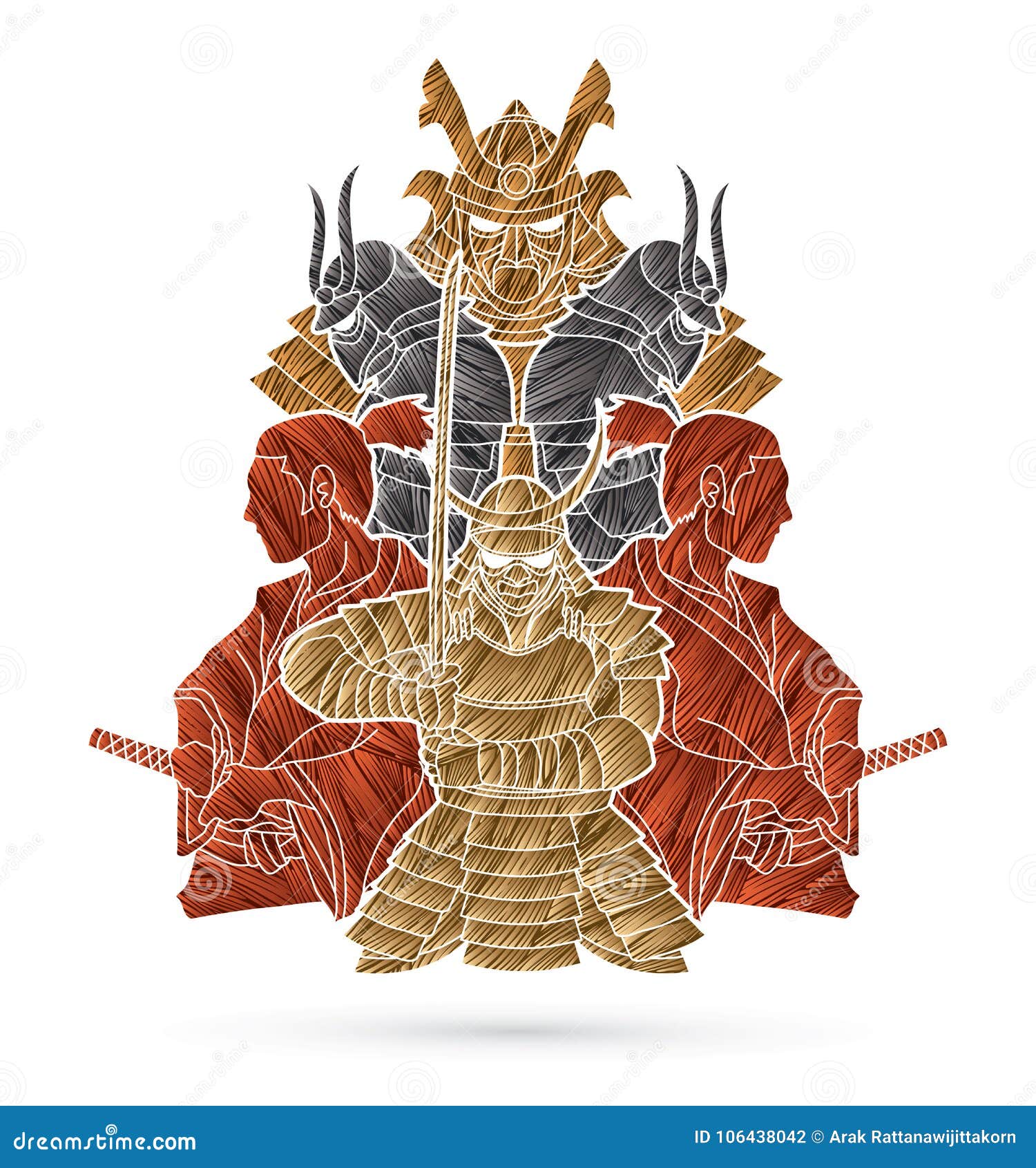 Group of Samurai, Samurai Ready To Fight Composition Graphic Vector ...