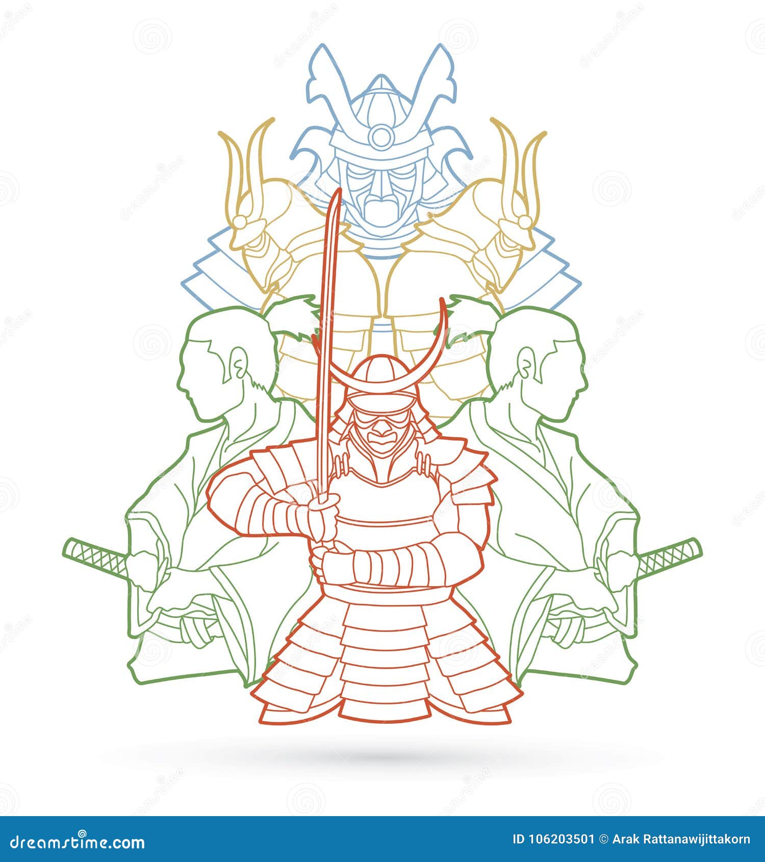 Group of Samurai, Ready To Fight Composition Graphic Vector Stock ...