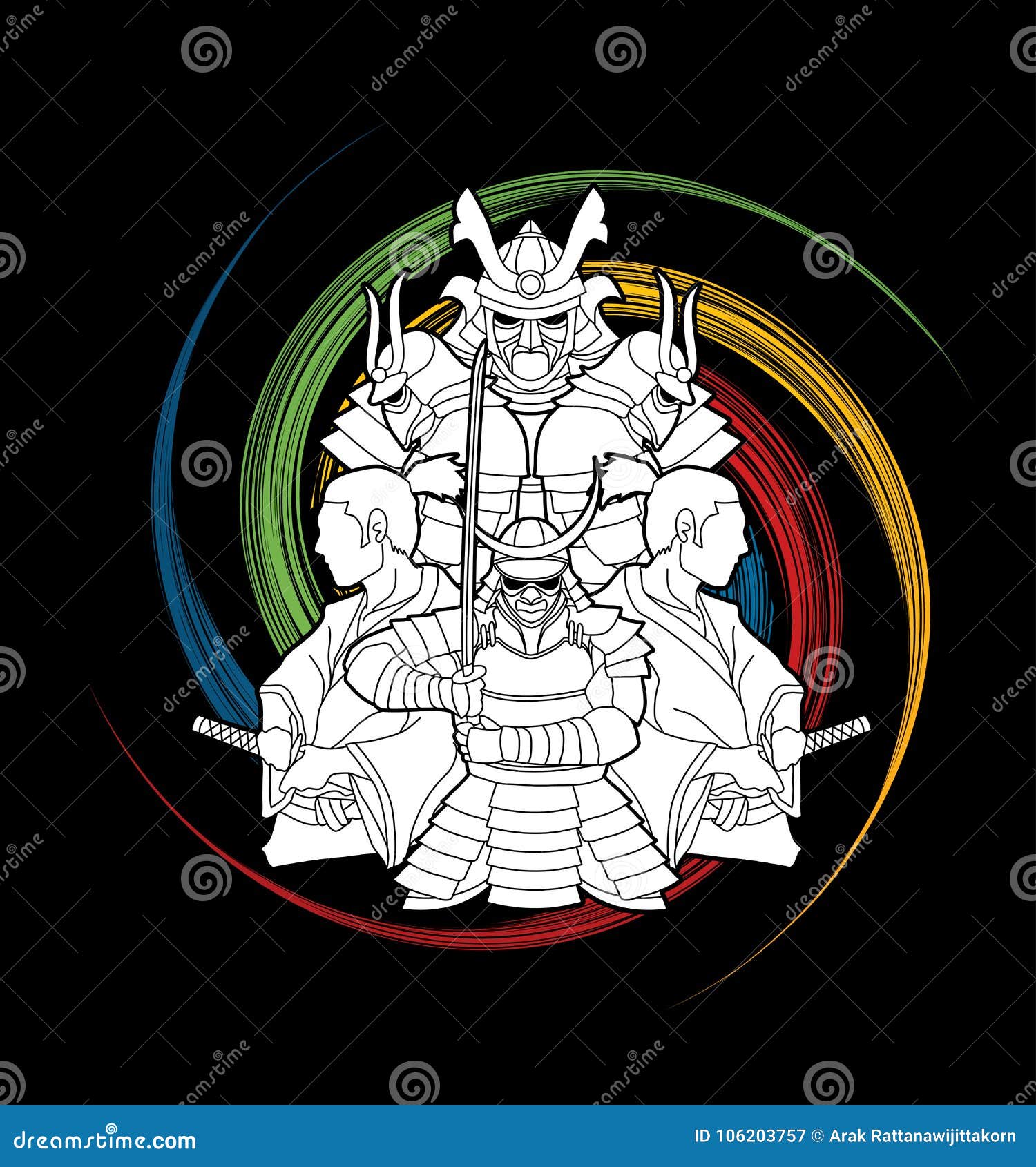 Group of Samurai, Ready To Fight Composition Graphic Vector Stock ...