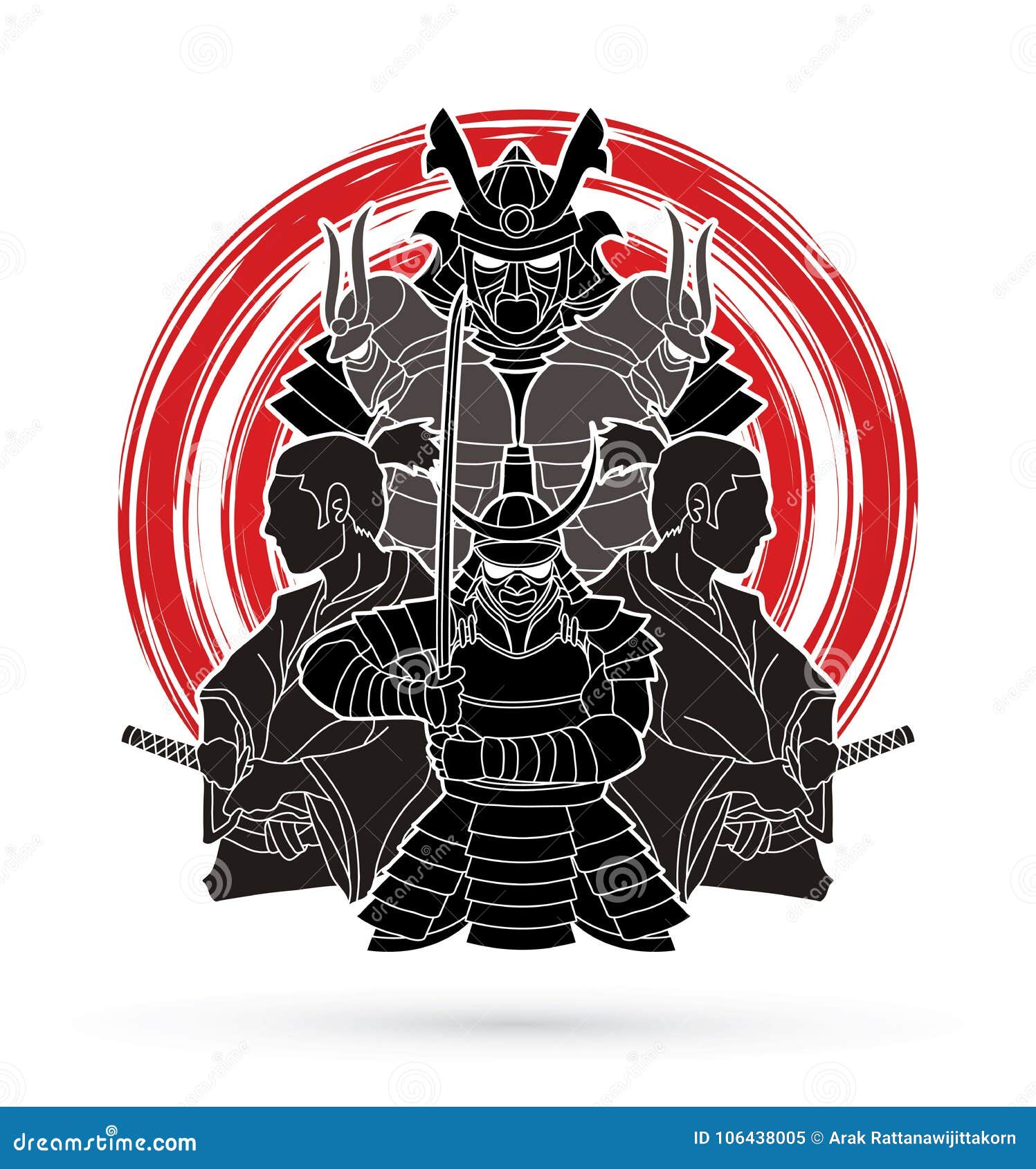 Group of Samurai, Samurai Ready To Fight Composition Graphic Vector ...