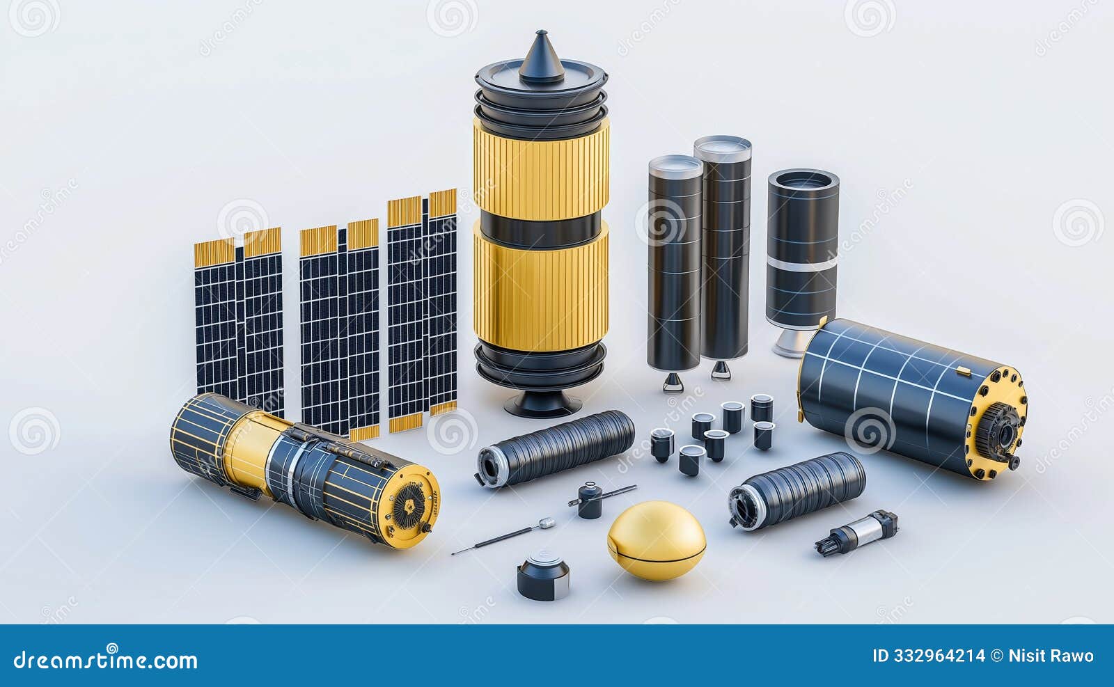 Group of Satellite Components, Isolated on White Background, 3D ...