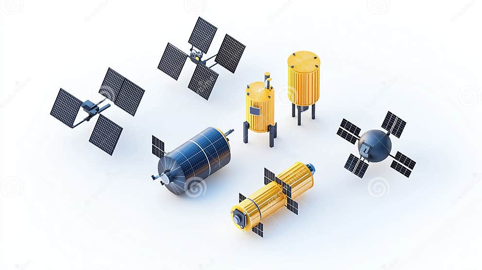 Group of Satellite Deployment Mechanisms, Isolated on White Background ...