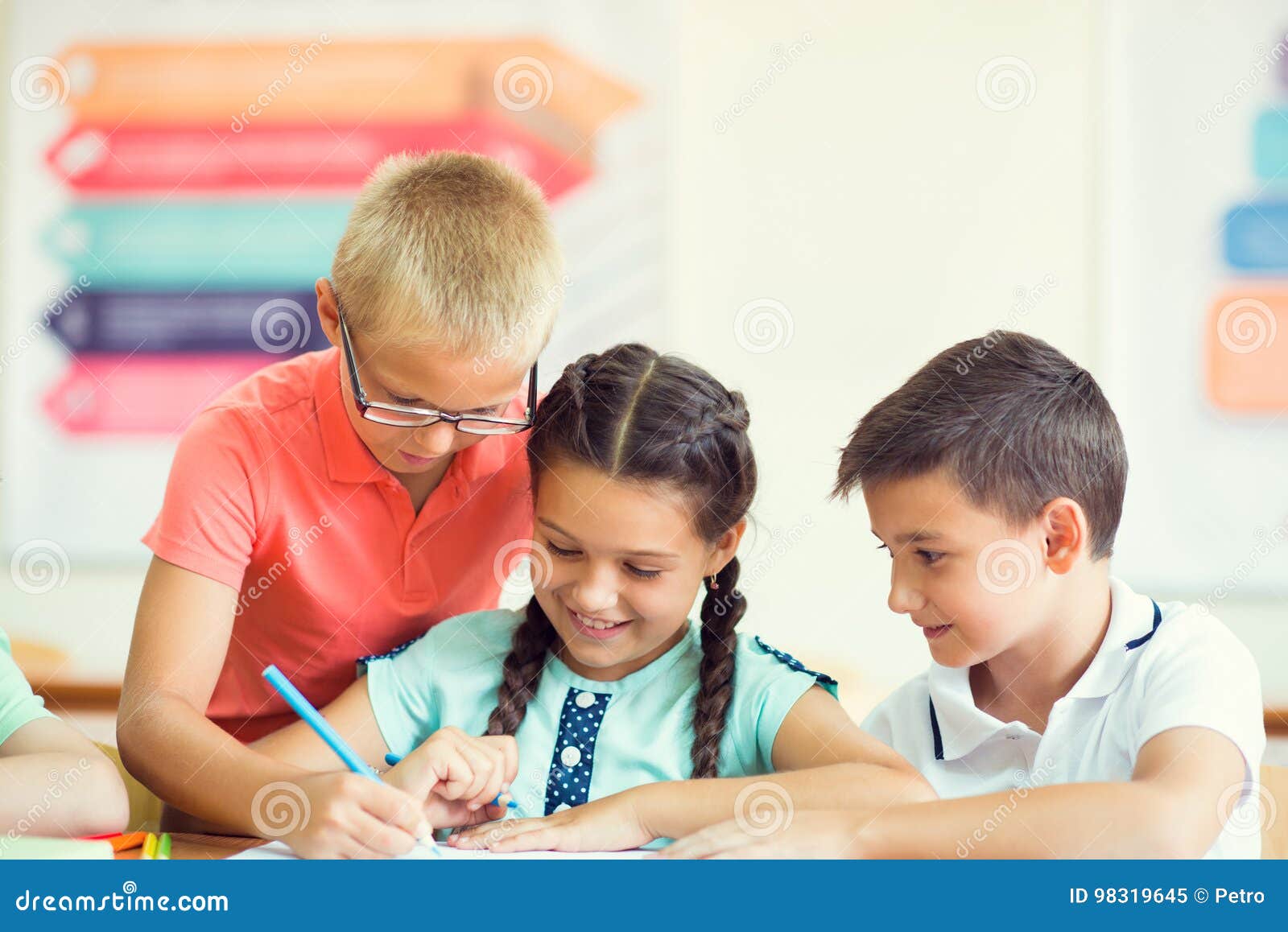 Group of School Children Learning at Klassroom in School Stock Image ...