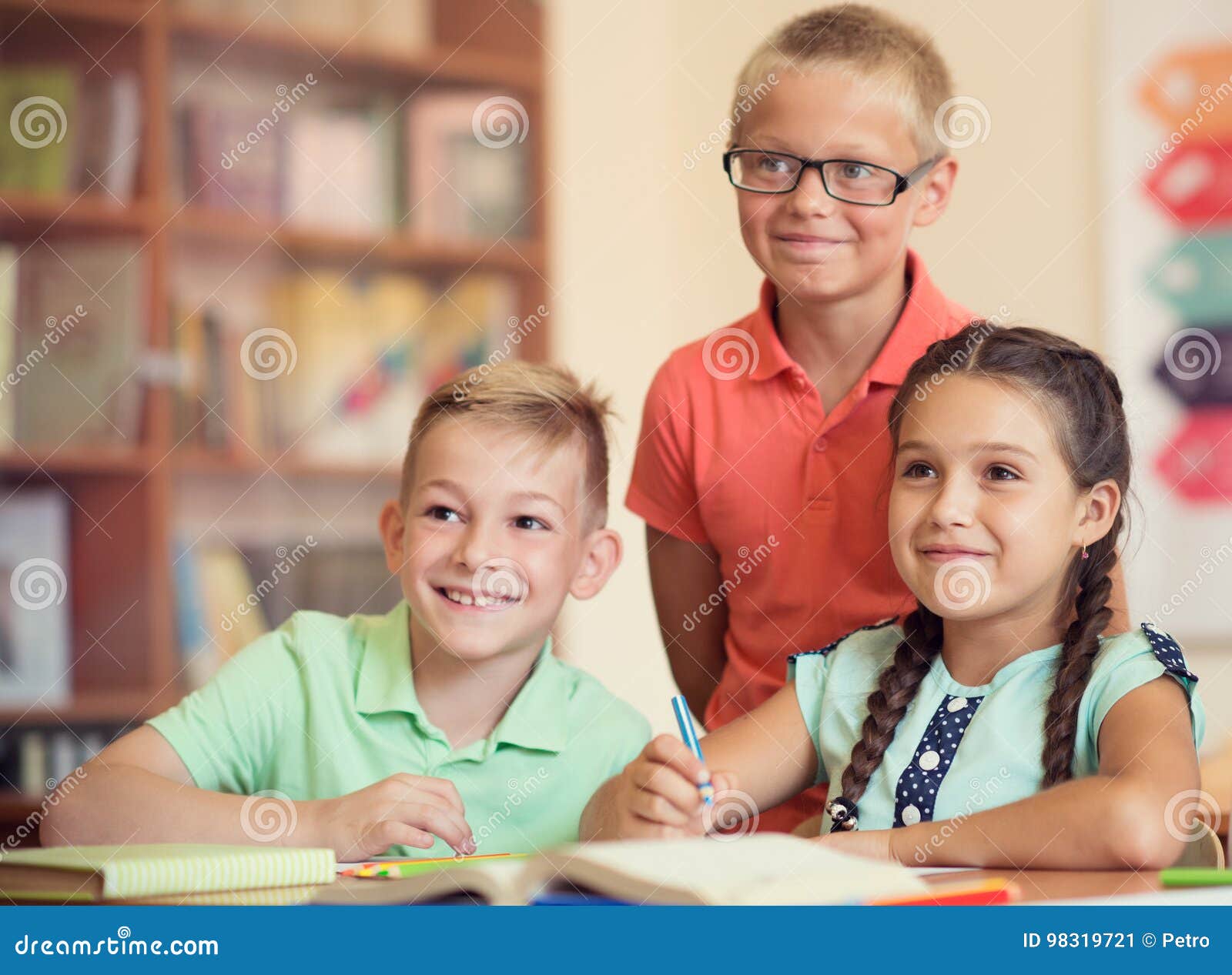 Group of School Children Learning at Klassroom in School Stock Image ...