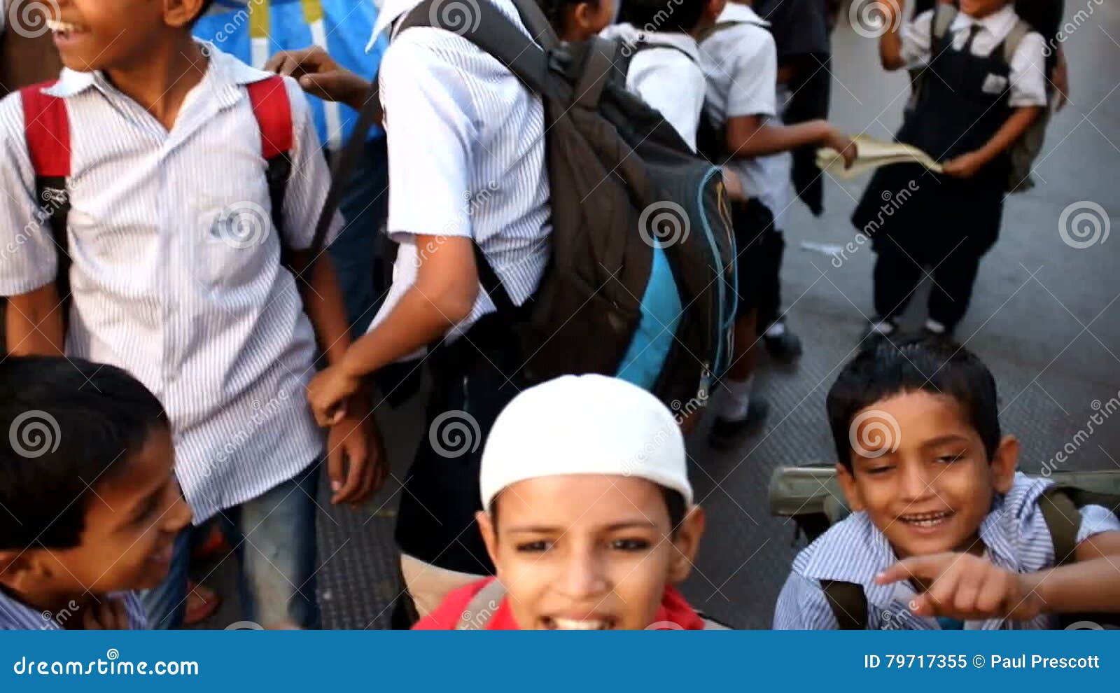 Group of School Children Running Around and Smiling at Street. Stock ...