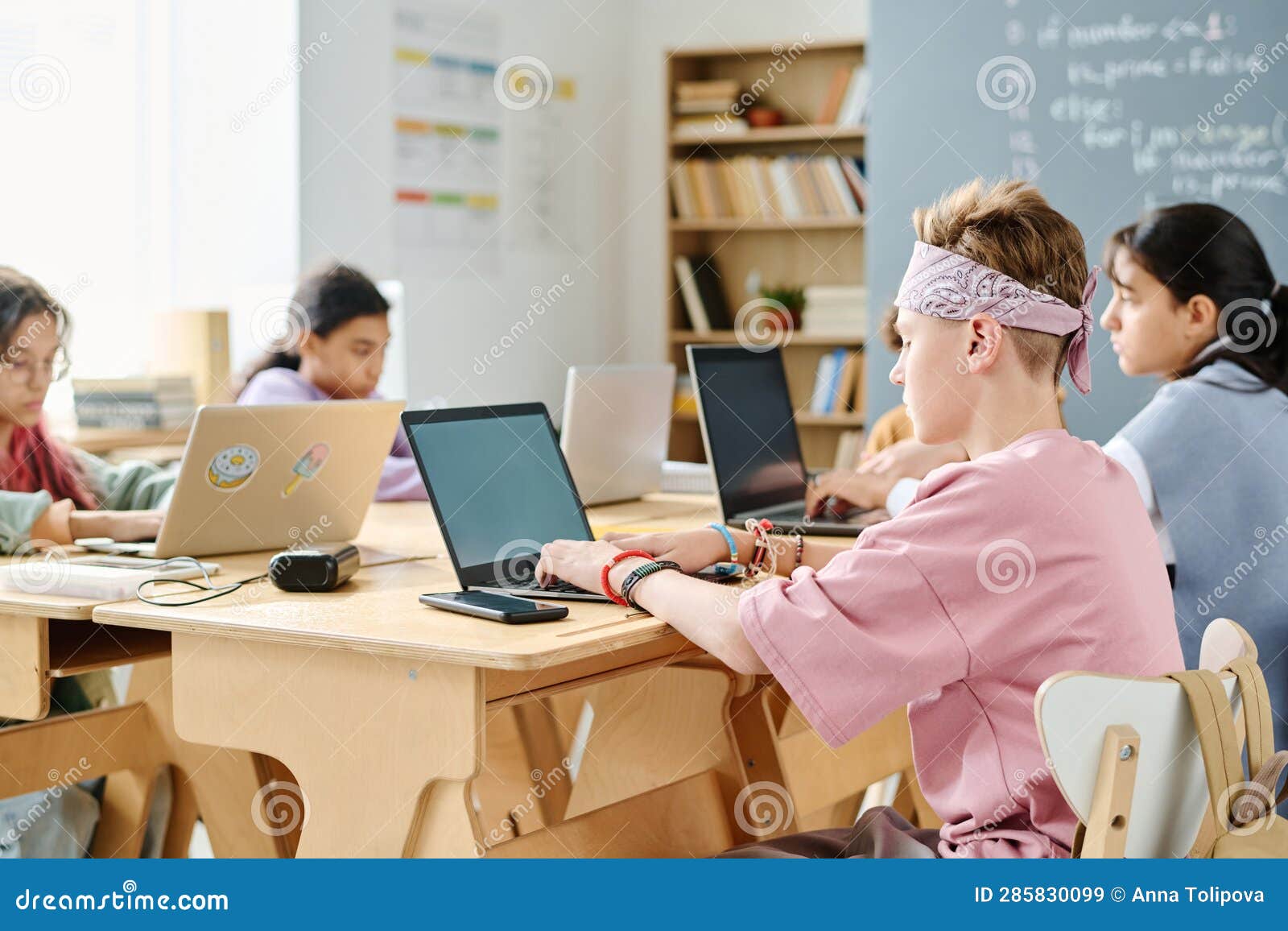 School Children Using Computers at Lesson Stock Image - Image of ...