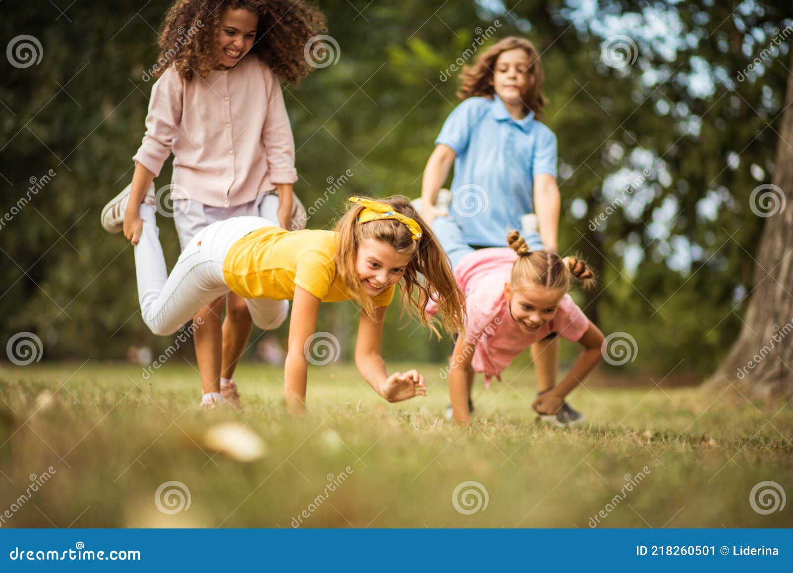 Group of School Kids Having Fun in Nature. Focus is on Foreground ...