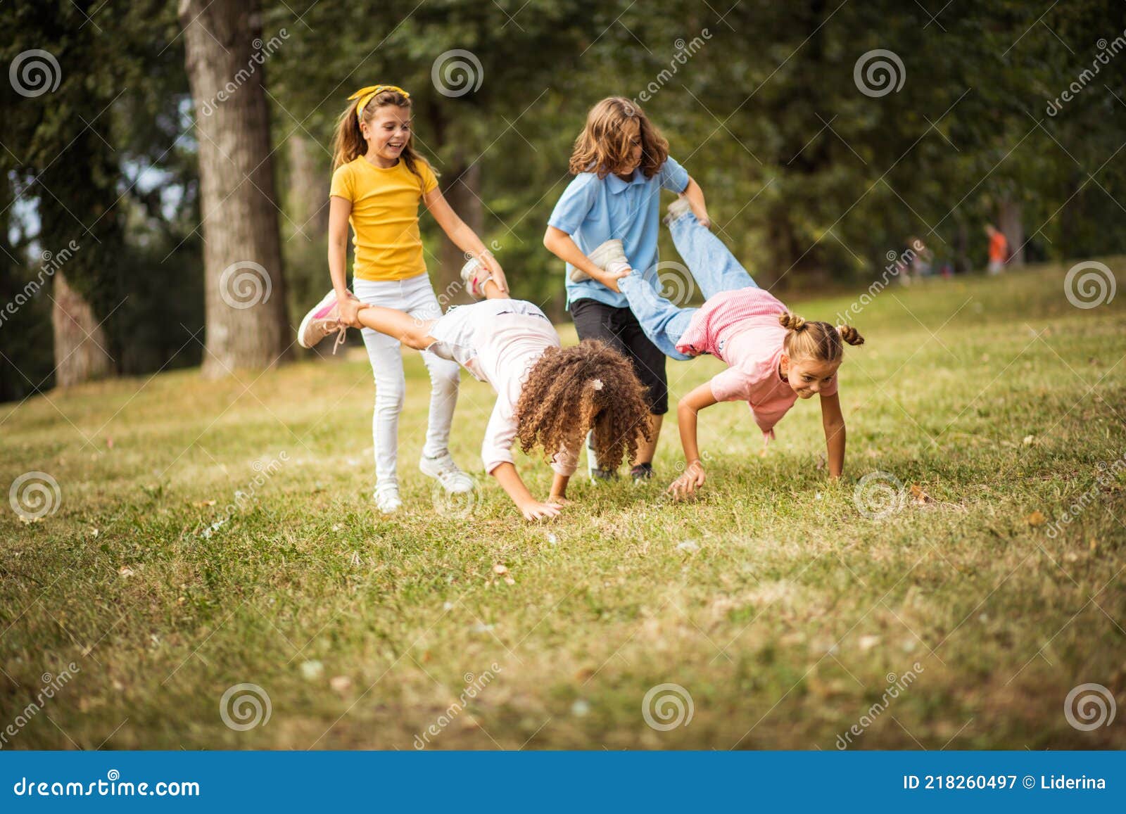 Group of School Kids Having Fun in Nature. it`s always Fun with Friends ...