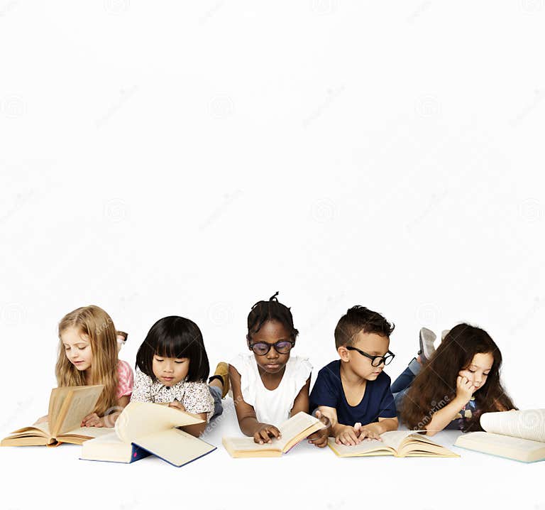 Group of School Kids Reading for Education Stock Photo - Image of ...